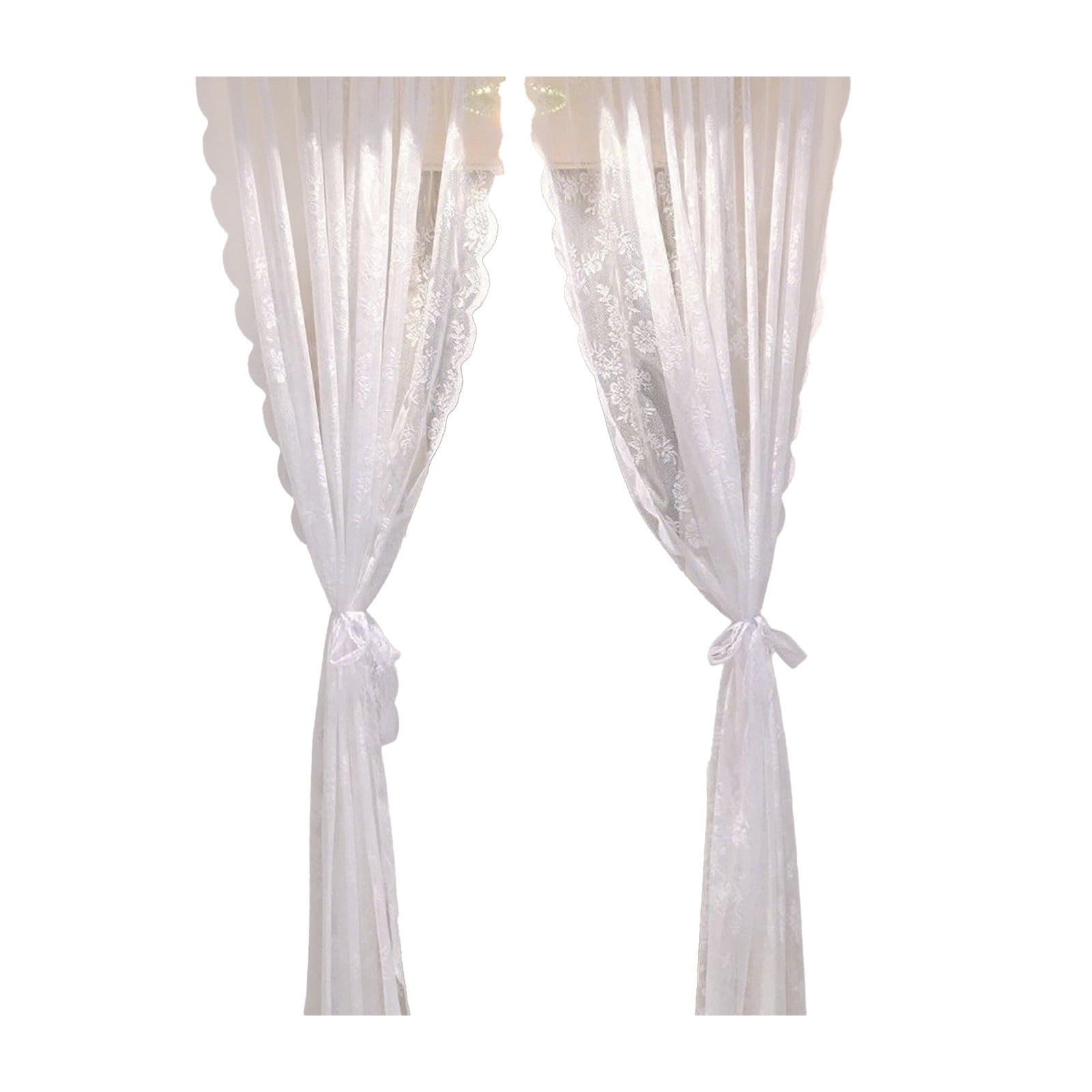 White Lace Curtains for Living Room Window & Cabinet Door | Gauze Sheer ...