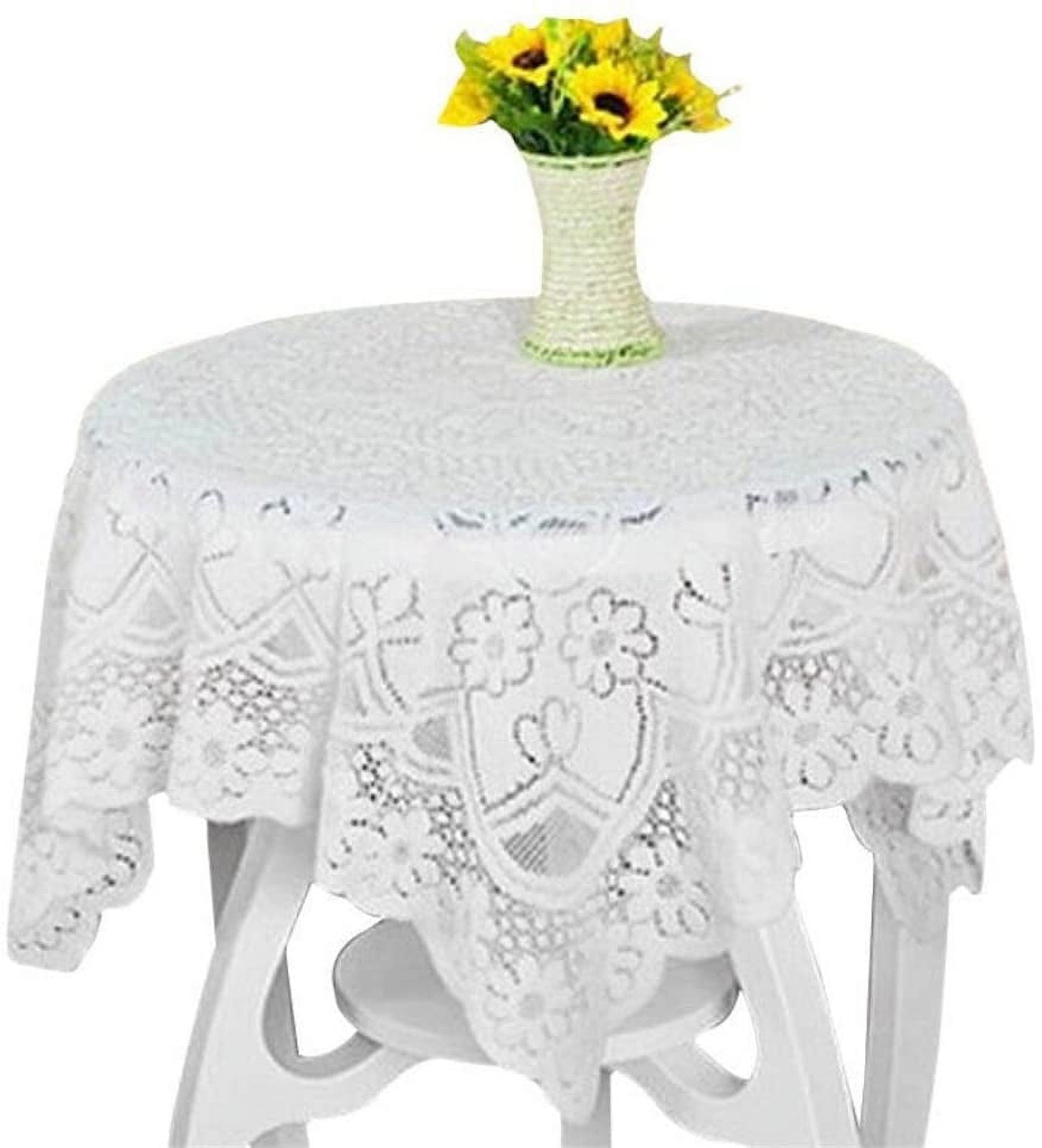 White Lace Flower Embroidery Small Square Tablecloth Rustic Wedding ...