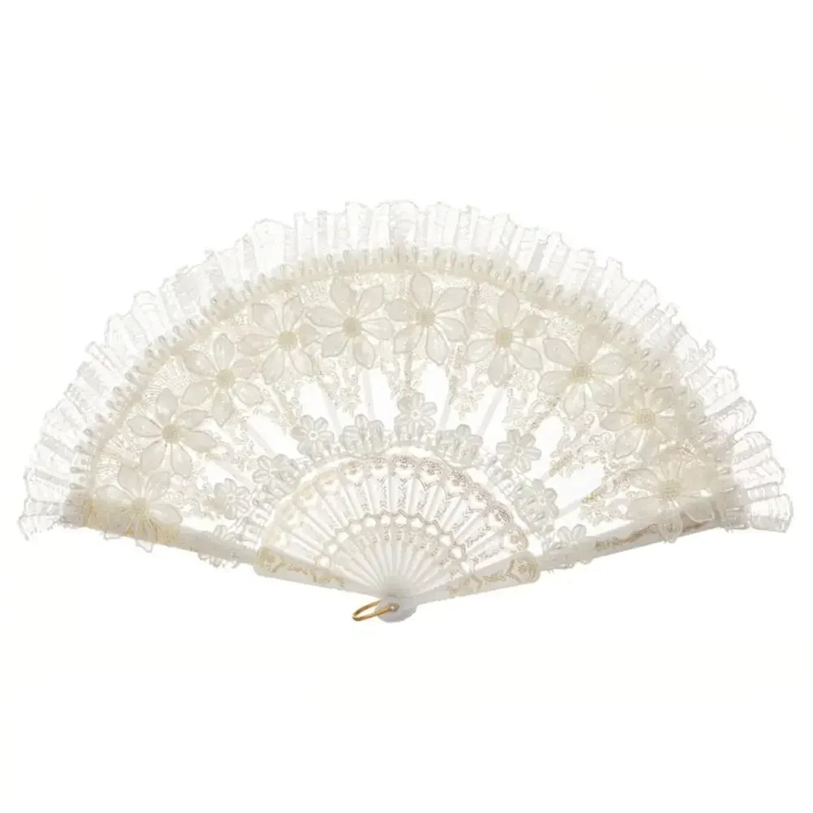 White Lace Hand Fan Retro Court Style Handheld Lace Folding Fan Plastic ...