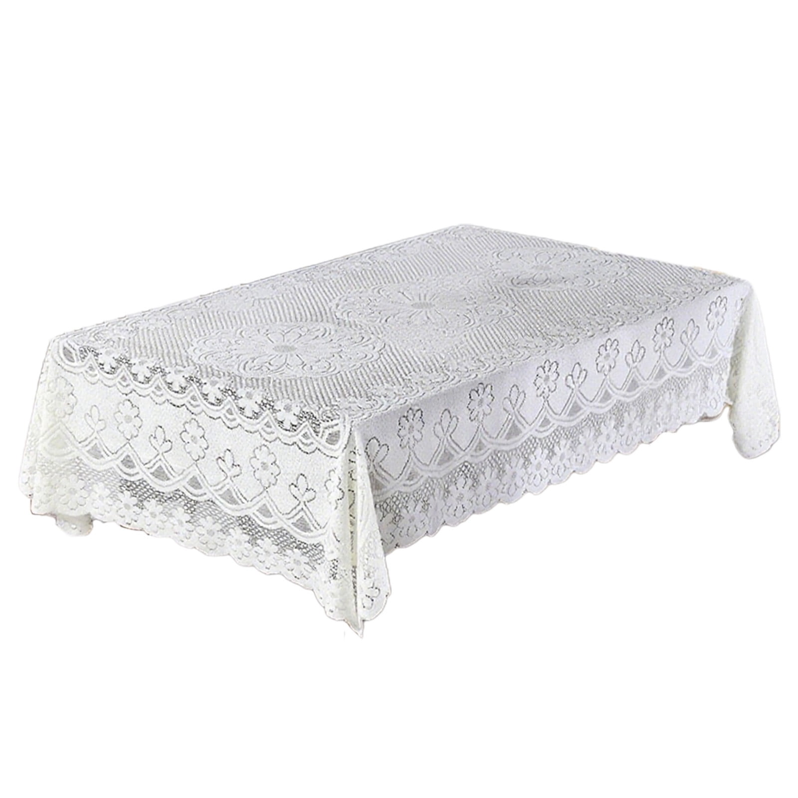 White Lace Rectangle Tablecloth 55x55inches for Tables, Vintage Floral ...