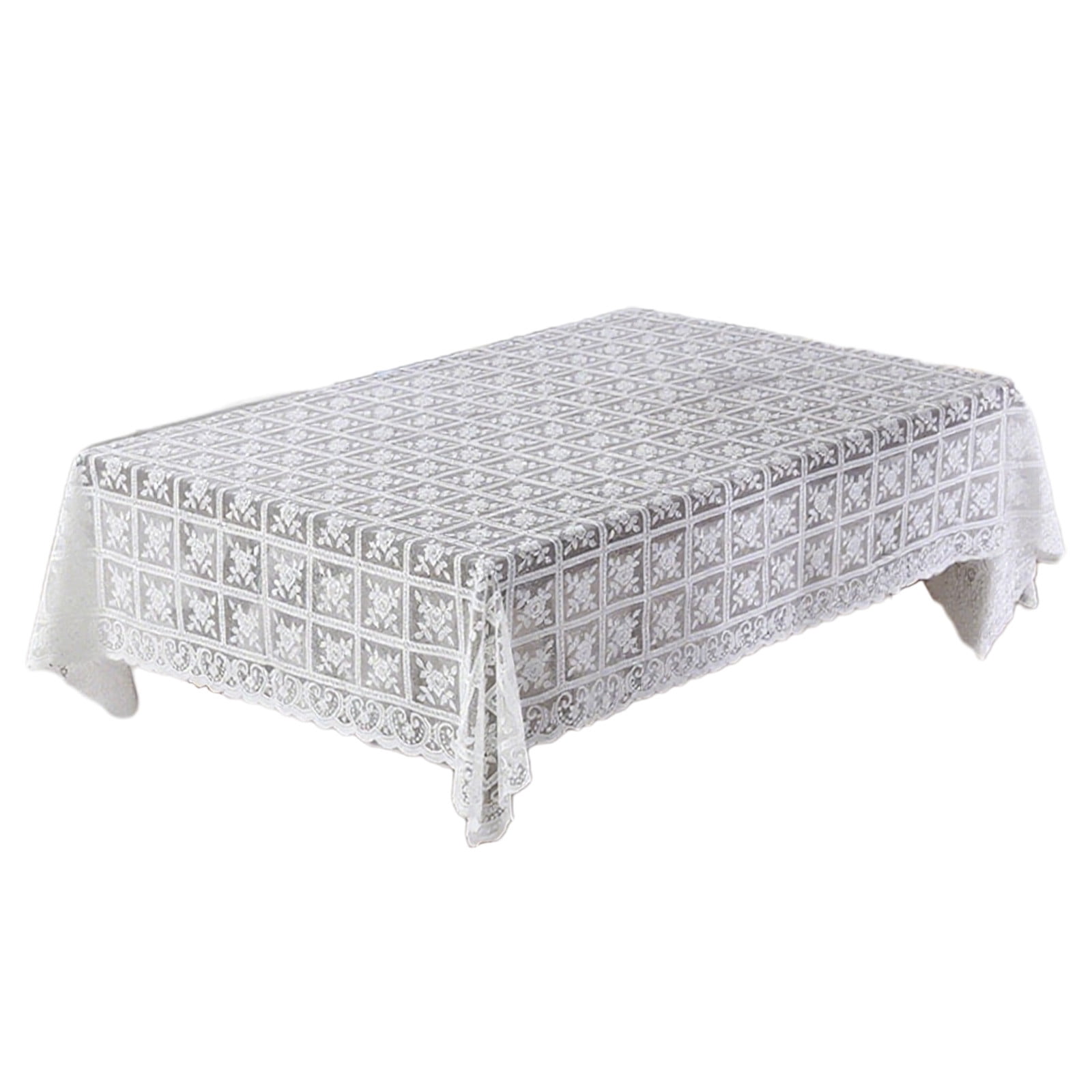White Lace Rectangle Tablecloth 55x55inches for Tables, Vintage Floral ...