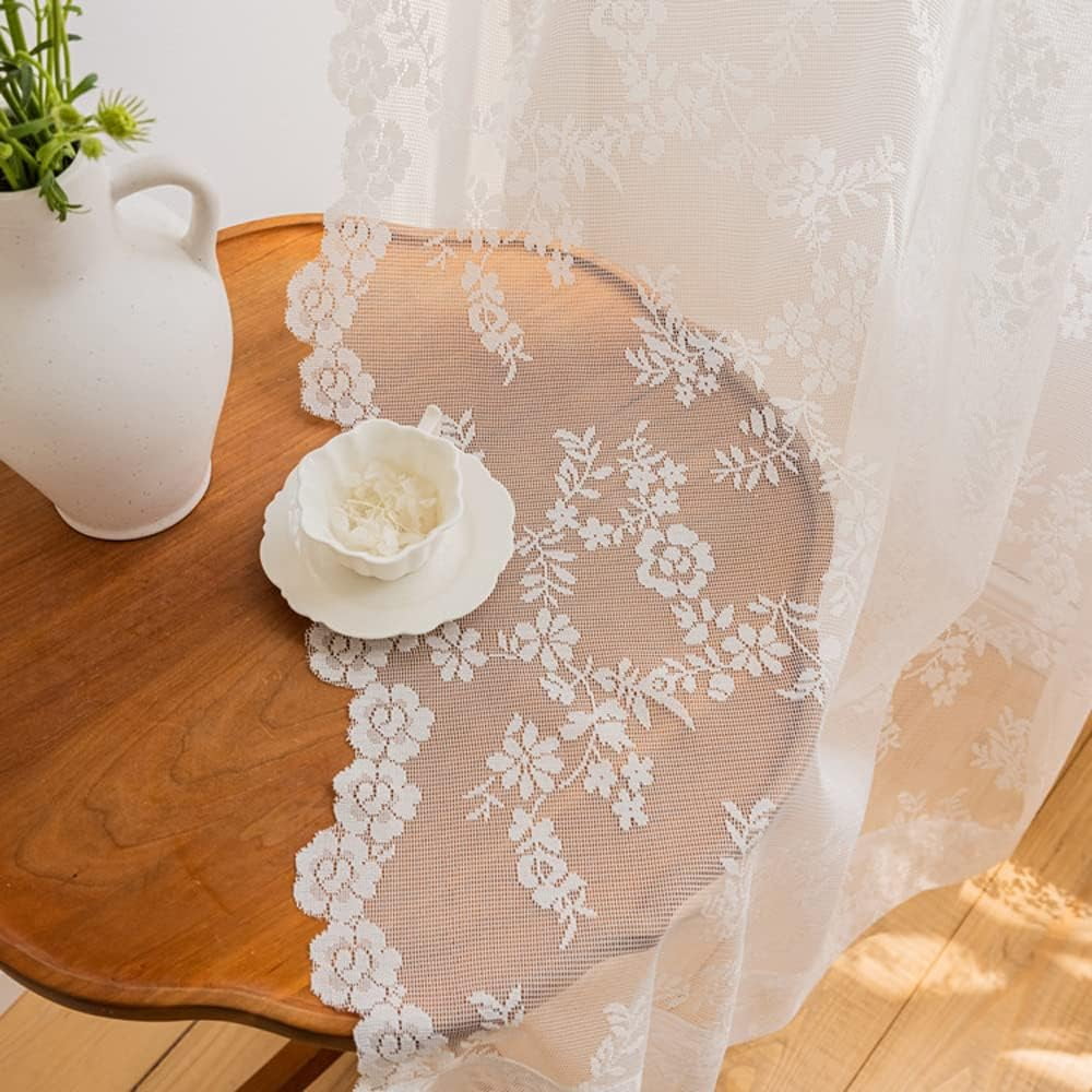 White Lace Sheer Curtains 102 Inches Long with Ripple Edge Design for ...