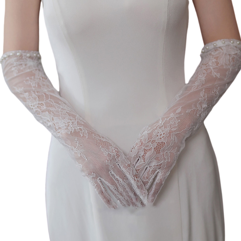 White Lace Sleeve Bride Pearls Beaded Elaborate Sleeve Bachelorette ...