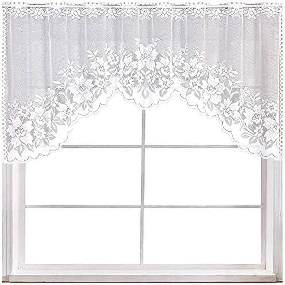 BinDamon, White Lace Swag Curtains for Kitchen, 63" wide x 24" drop ...
