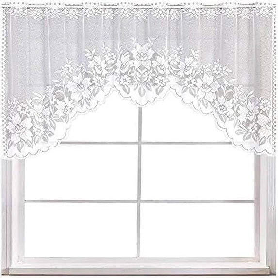 BinDamon, White Lace Swag Curtains for Kitchen, 63" wide x 24" drop ...