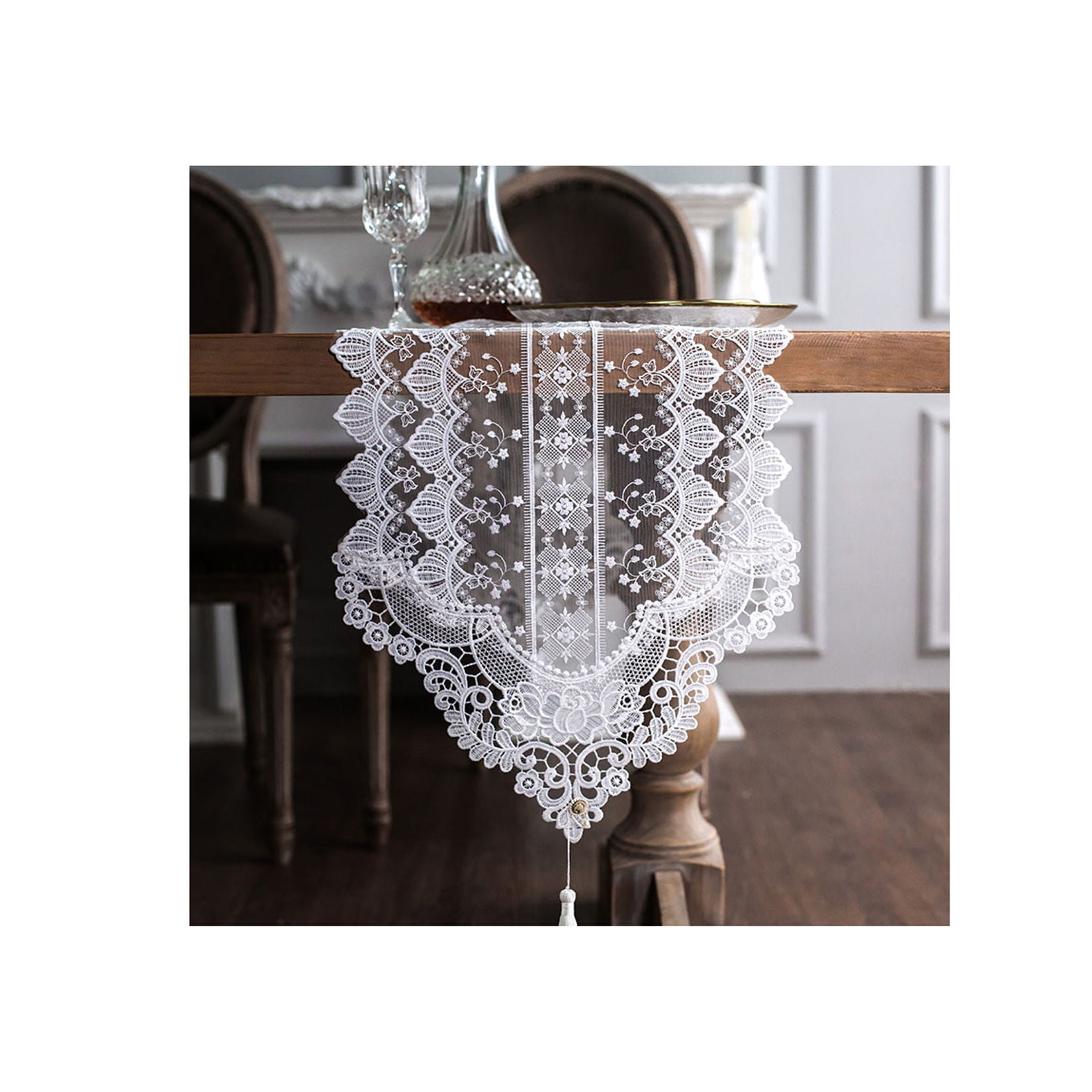 White Lace Table Runner, Exquisite Macrame Table Runner For Wedding ...