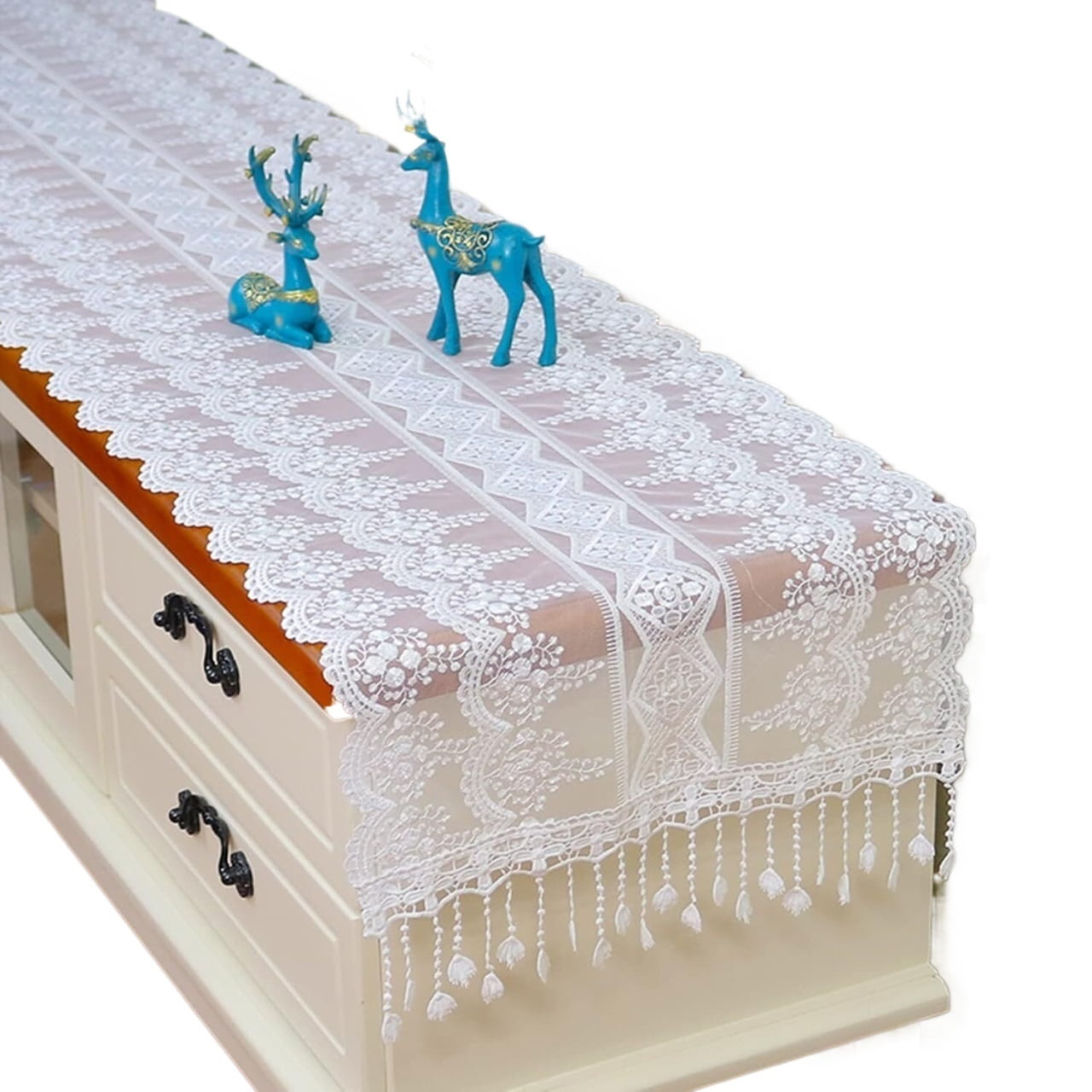 White Lace Table Runner with Tassel Dresser Covers Runners Doilies Bed ...
