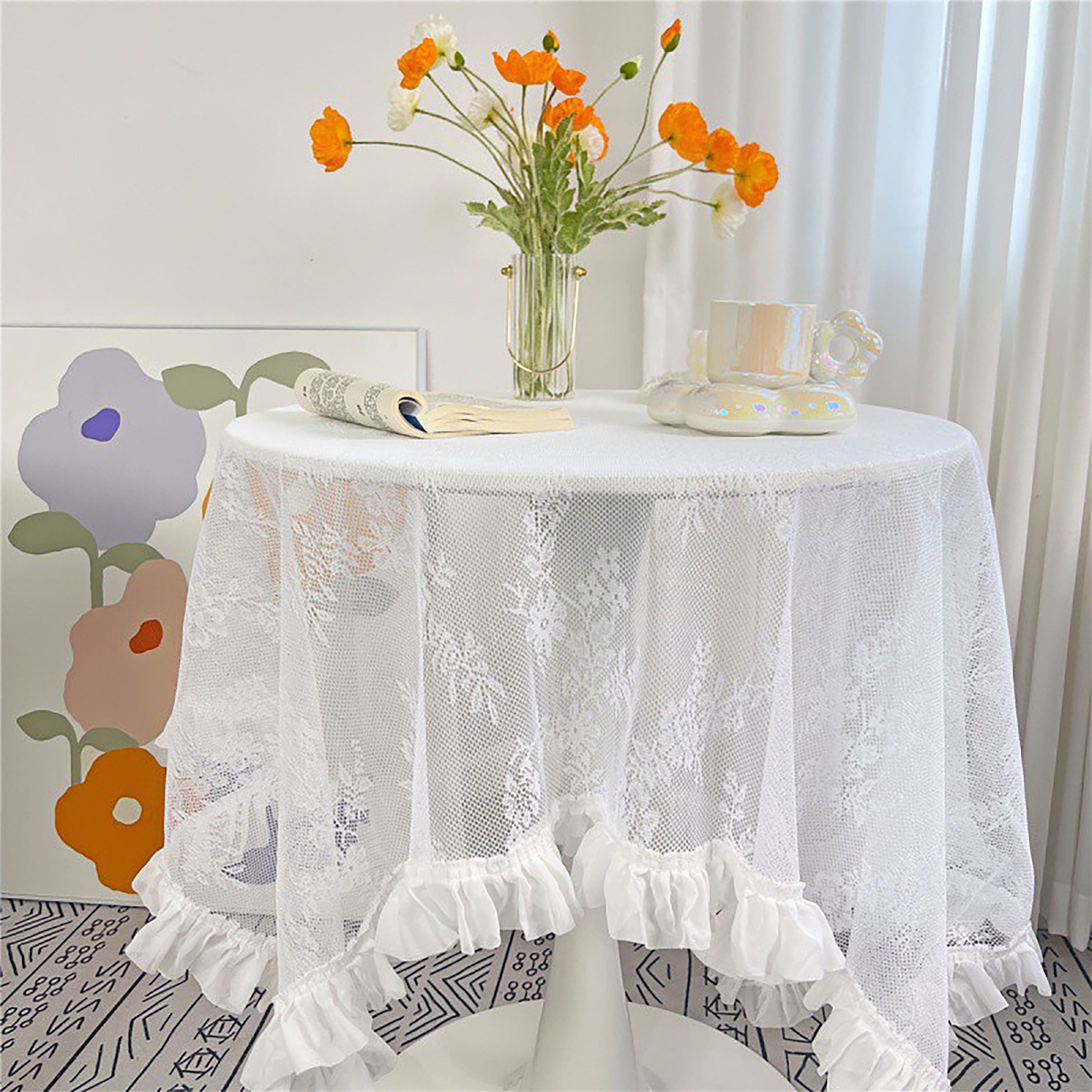 White Lace Tablecloth With Ruffles,Dreamy Table Decorations For Dessert ...