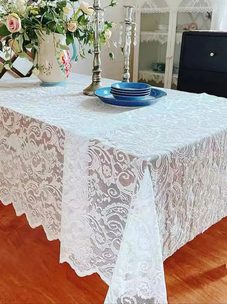 White Lace Tablecloth for Rectangular Tables, Vintage Style Wedding ...