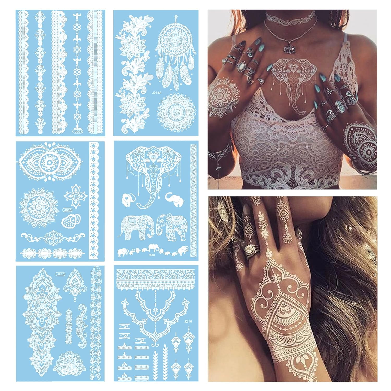 White Lace Temporary Tattoo,Flash Fake Waterproof Body Tattoos Stickers ...