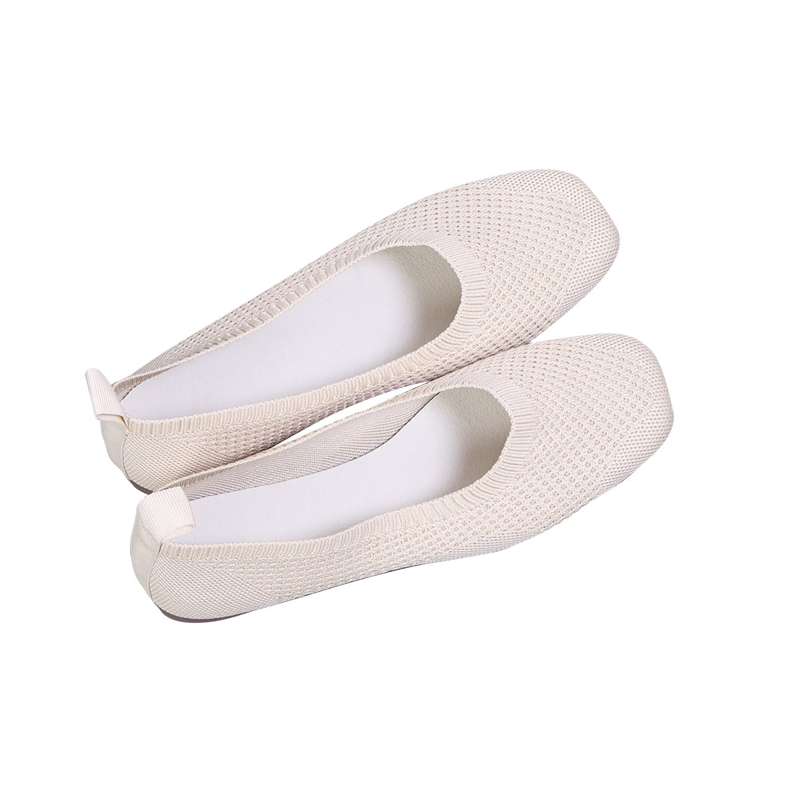White Ladies Breathable Hollow Knitted Flat Slip On Shoes Round Toe ...