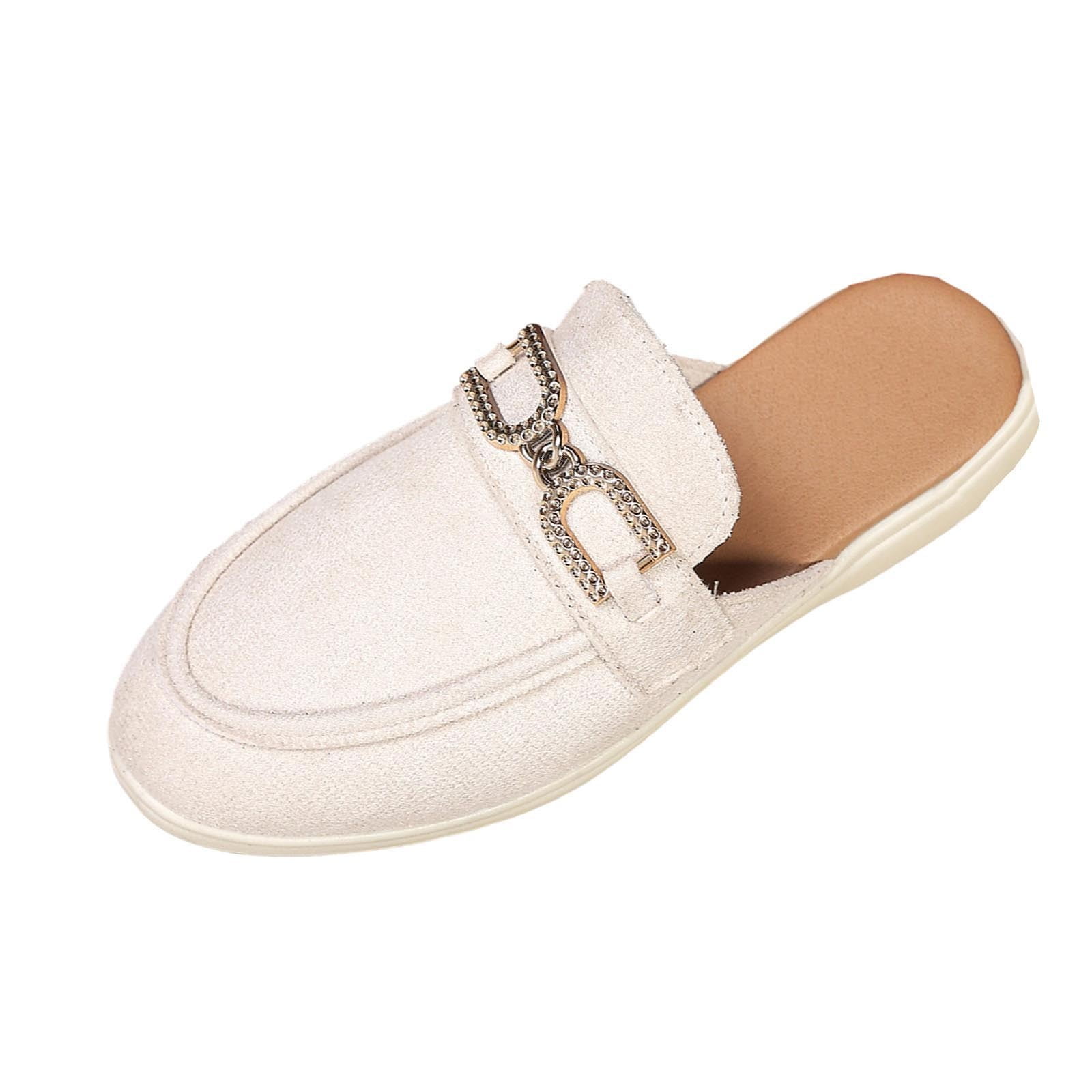 White Ladies Ethnic Style Half Slippers Flat Comfortable Casual Outdoor ...