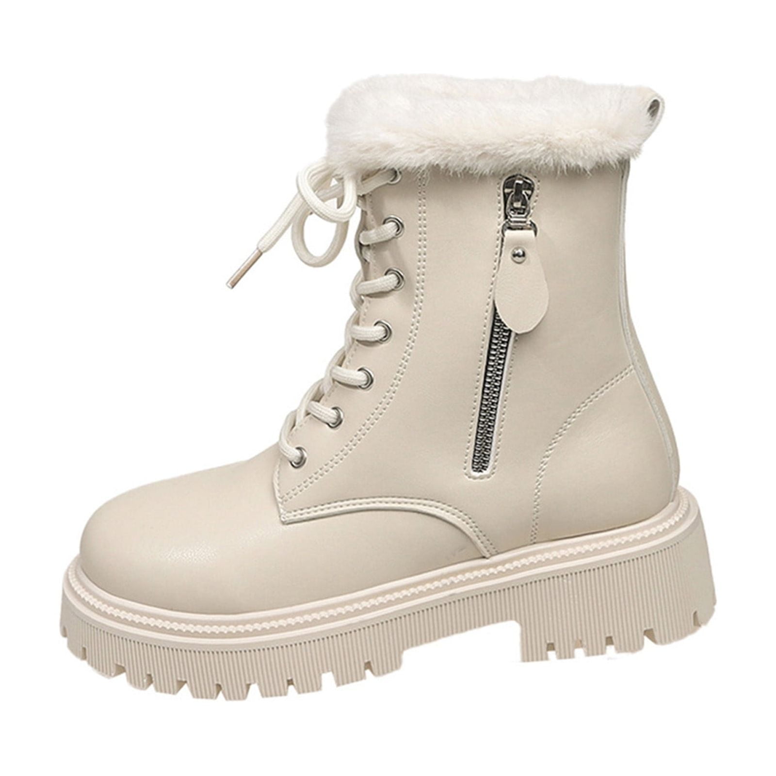 White Ladies Everyday Stylish Winter Plush Thermal Ankle Boots ...