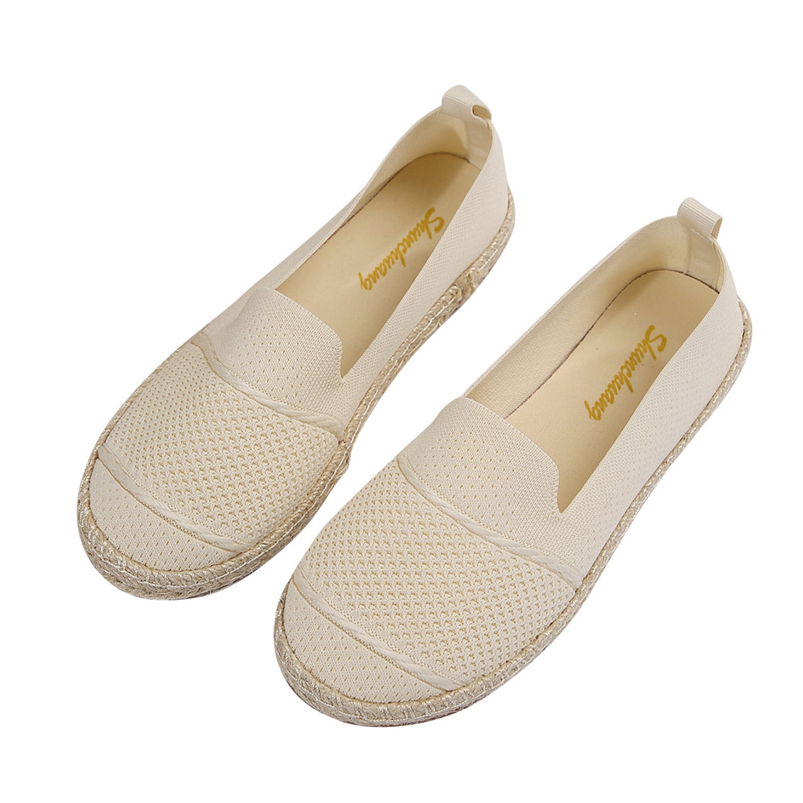 White Ladies Hollow Breathable Flat Knitted Slip On Shoes Round Toe ...