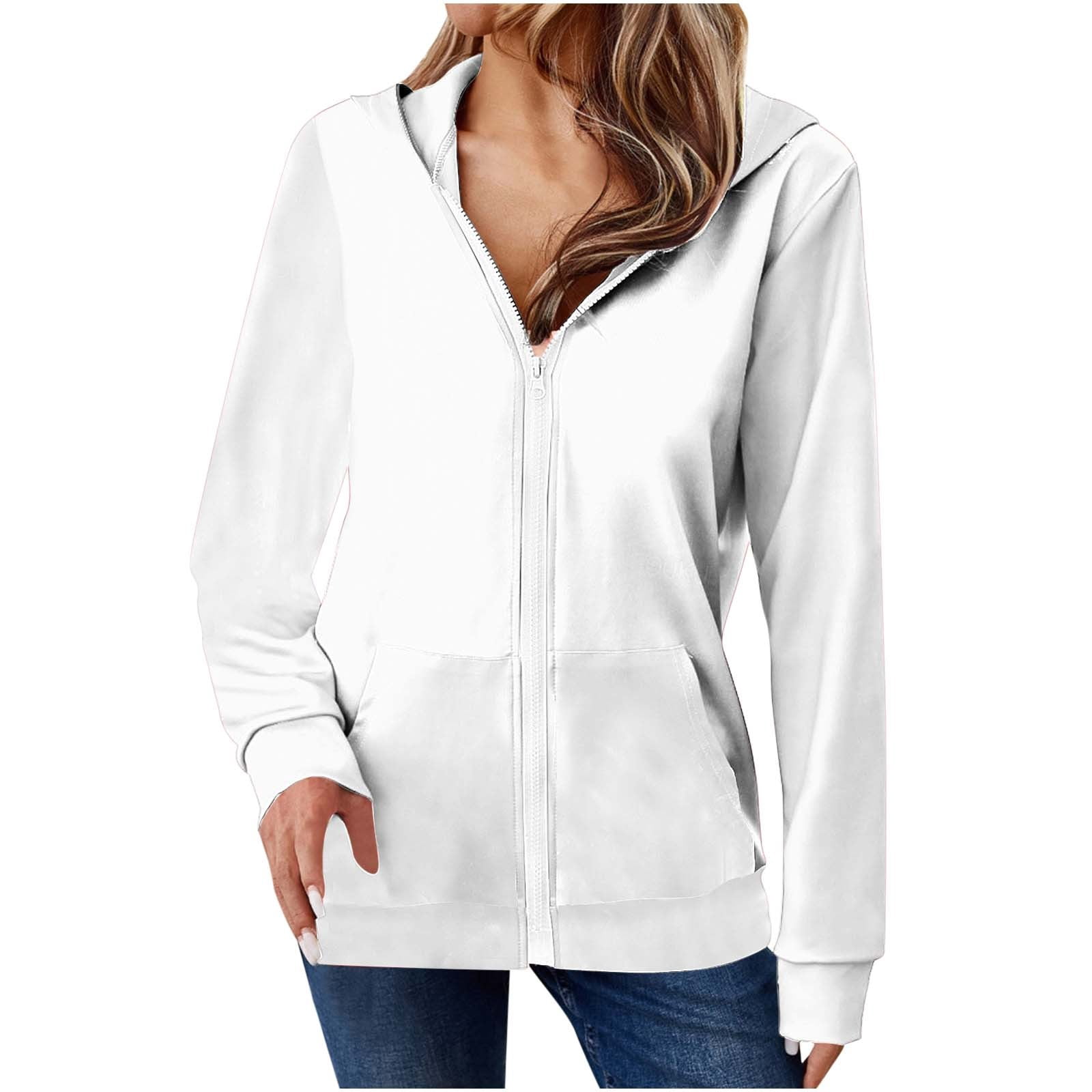 White Ladies Hooded Plain Jacket Hoods Outfit for Juniors Long Sleeve ...