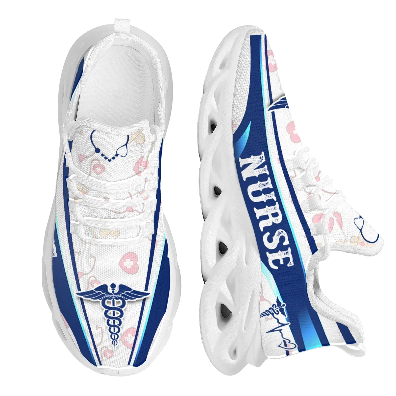 White Ladies Nurse Print Summer Knit Platform Shoes Lightweight And ...