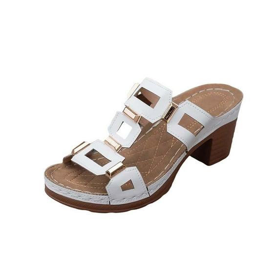 White Ladies Supportive Platform Slides With Adjustable Fit And ...