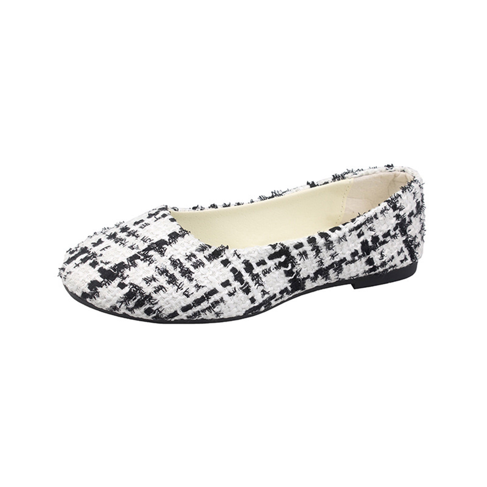 White Ladies Versatile Checkered Footwear With Multi-Color Pattern Flat ...