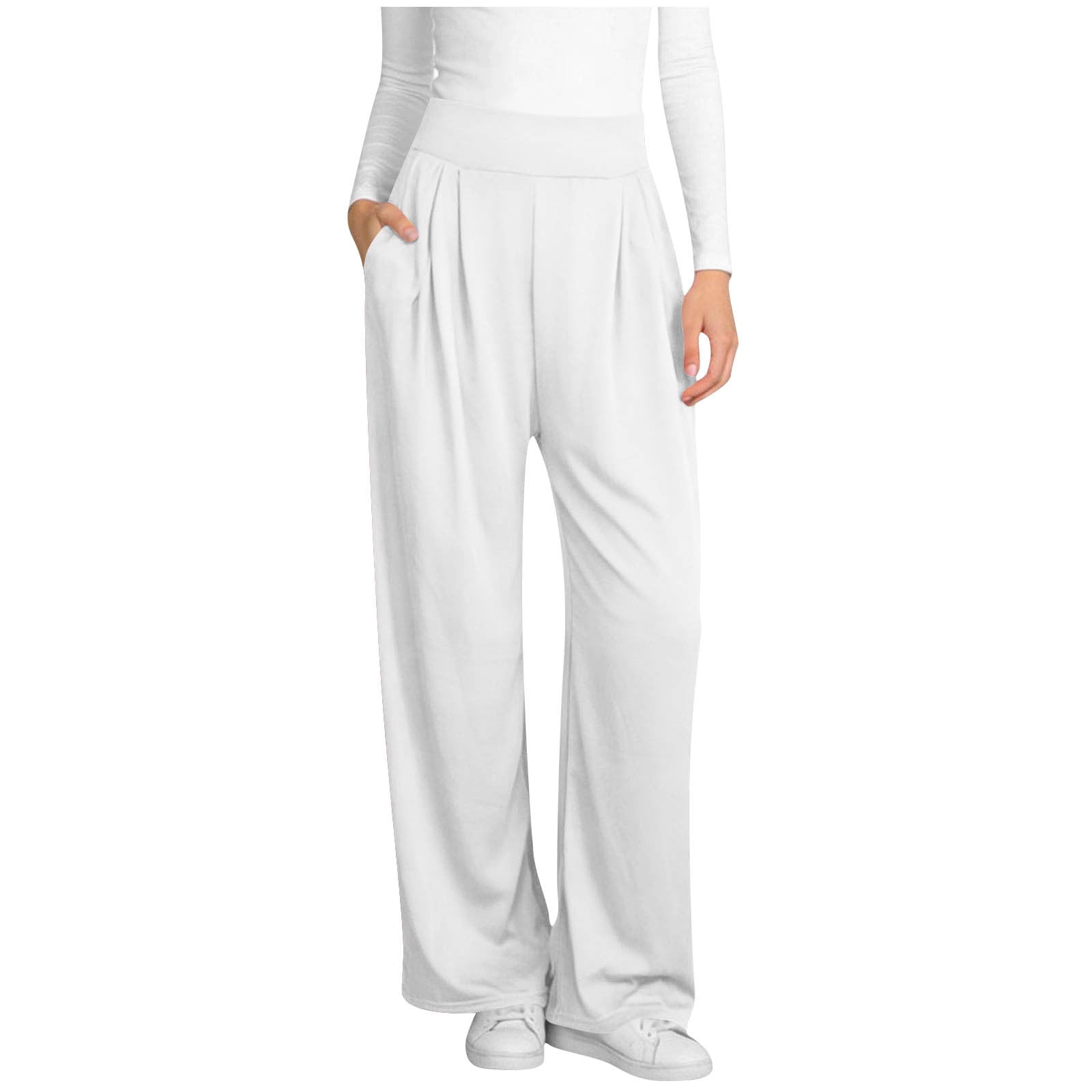 White Ladies Work Out Gym Lounge Jogger Pants for Women Spandex High ...