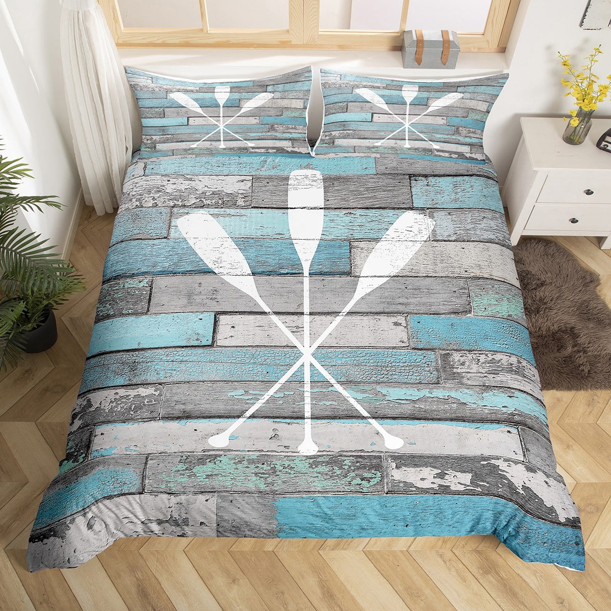 White Lake Paddle Bedding Set Ocean Nautical Duvet Cover Full for ...