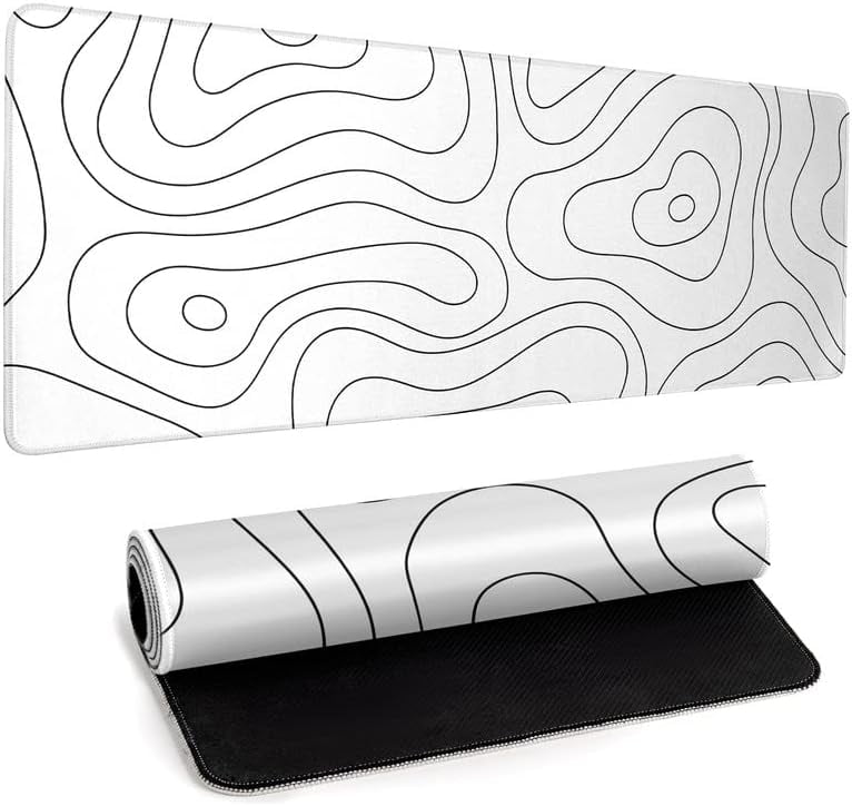 White Large Gaming Mouse Pad Desk Pad Topographic Map Big Keyboard Mat ...