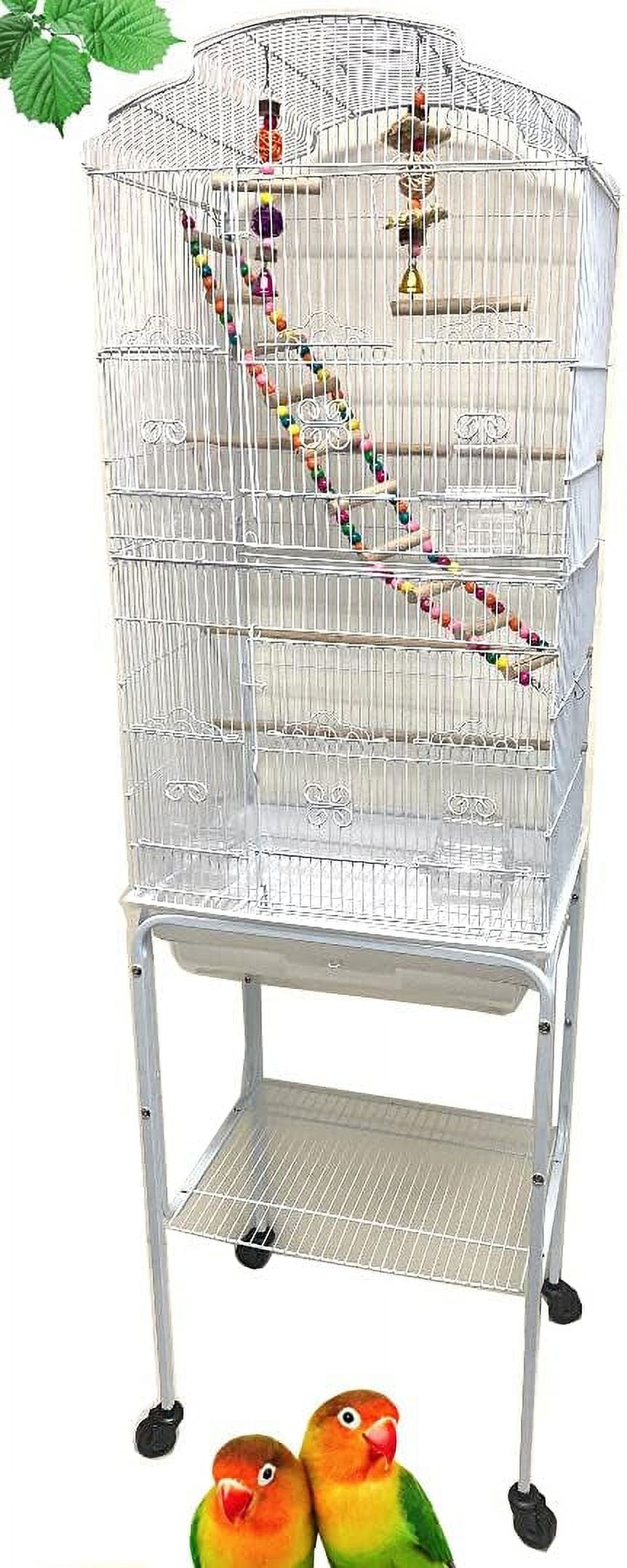 White Large Open/Close Top Parakeet Lovebirds Flight Cage House With 10 ...