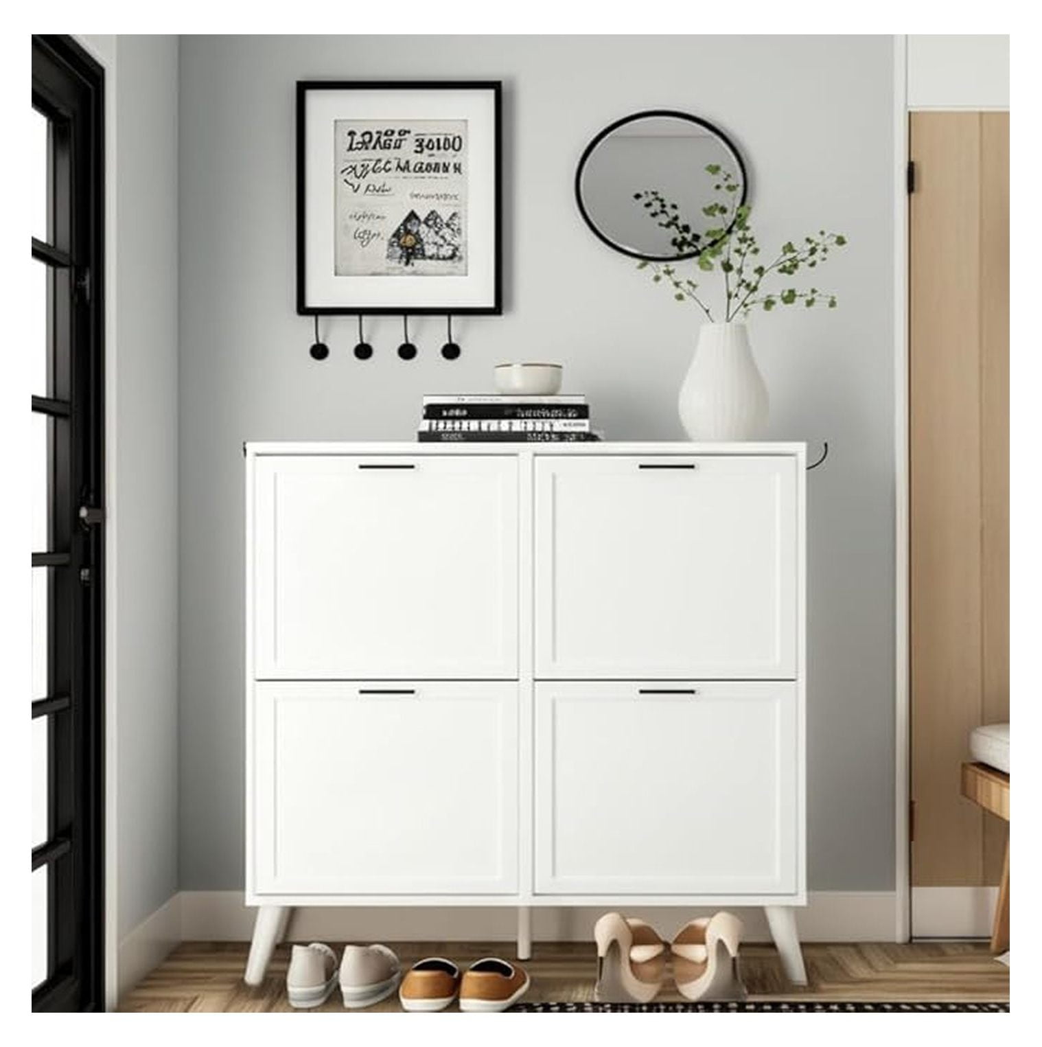 White Large Shoe Cabinet fit up to Shoe Size 16, Freestanding Shoe ...