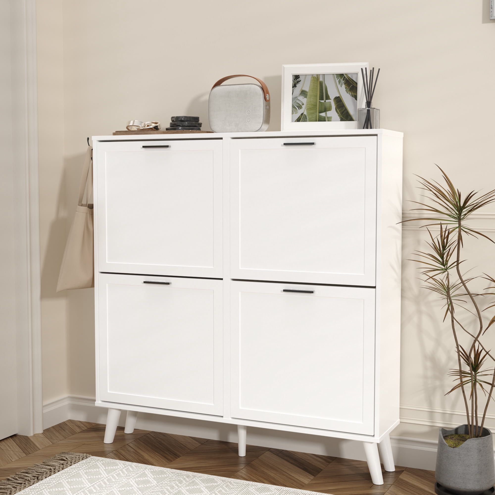 White Large Shoe Cabinet fit up to Shoe Size 16, Freestanding Shoe ...