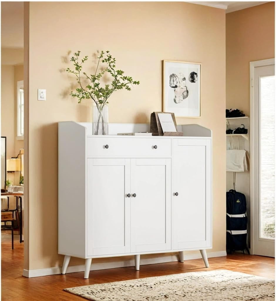White Large Shoe Cabinet fit up to Shoe Size 16, Shoe Storage Cabinet ...
