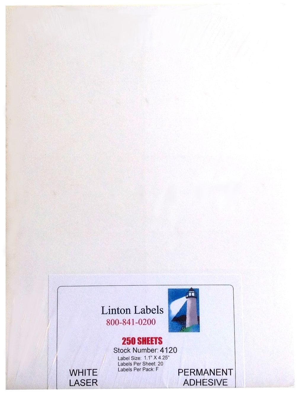 White Laser Labels, 1.1" x 4.25", 20-UP on 8.5" x 11" Sheet, Permanent ...