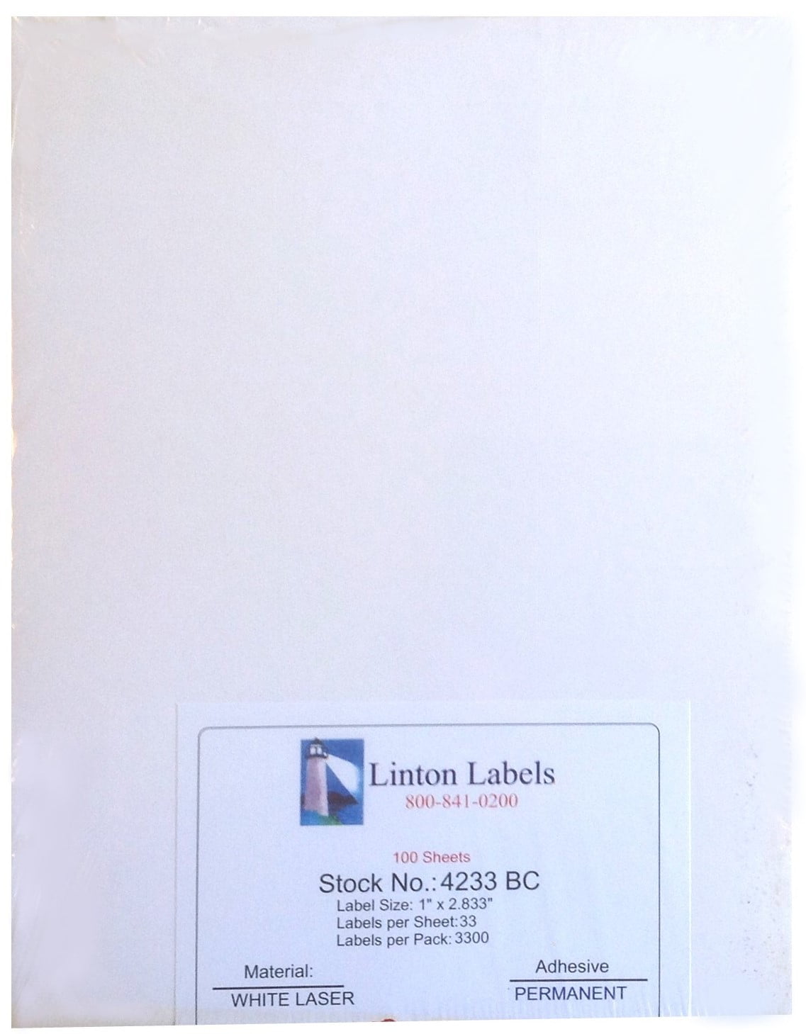White Laser Labels, 1" x 2.833", 33-UP on 8.5" x 11" Sheet, Permanent ...