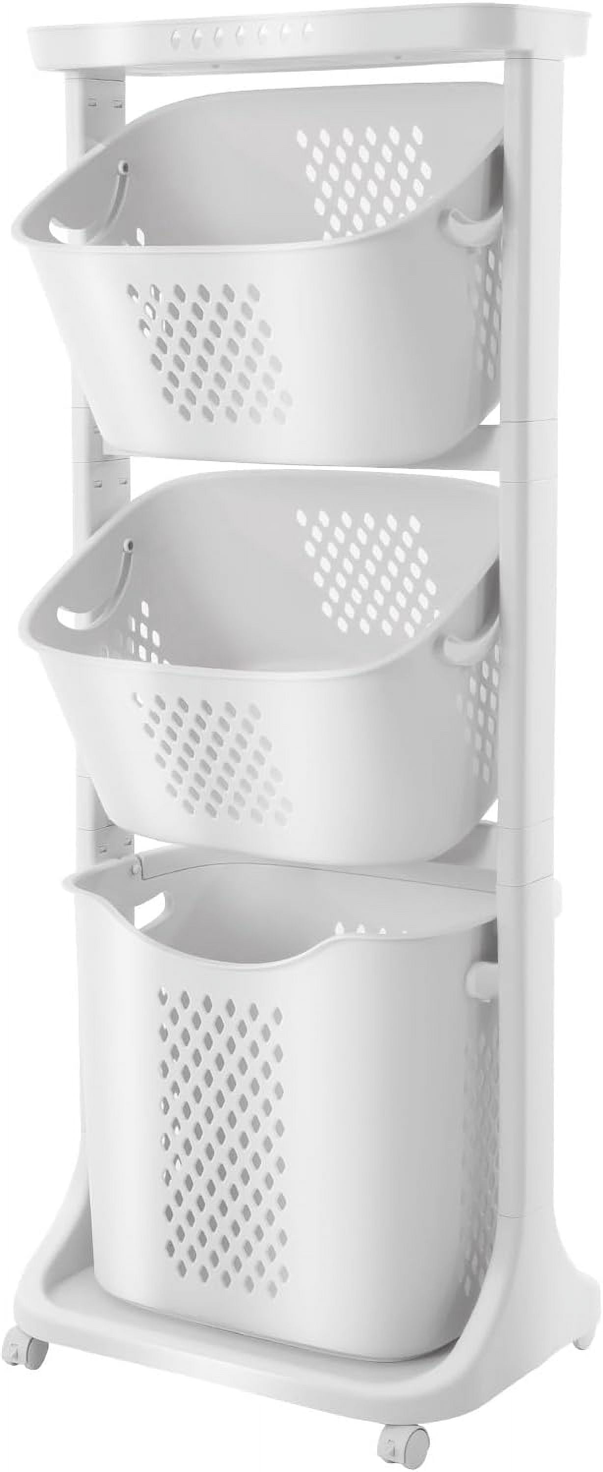 White Laundry Baskets 3 Tier White Rolling Laundry Hamper Cart with ...