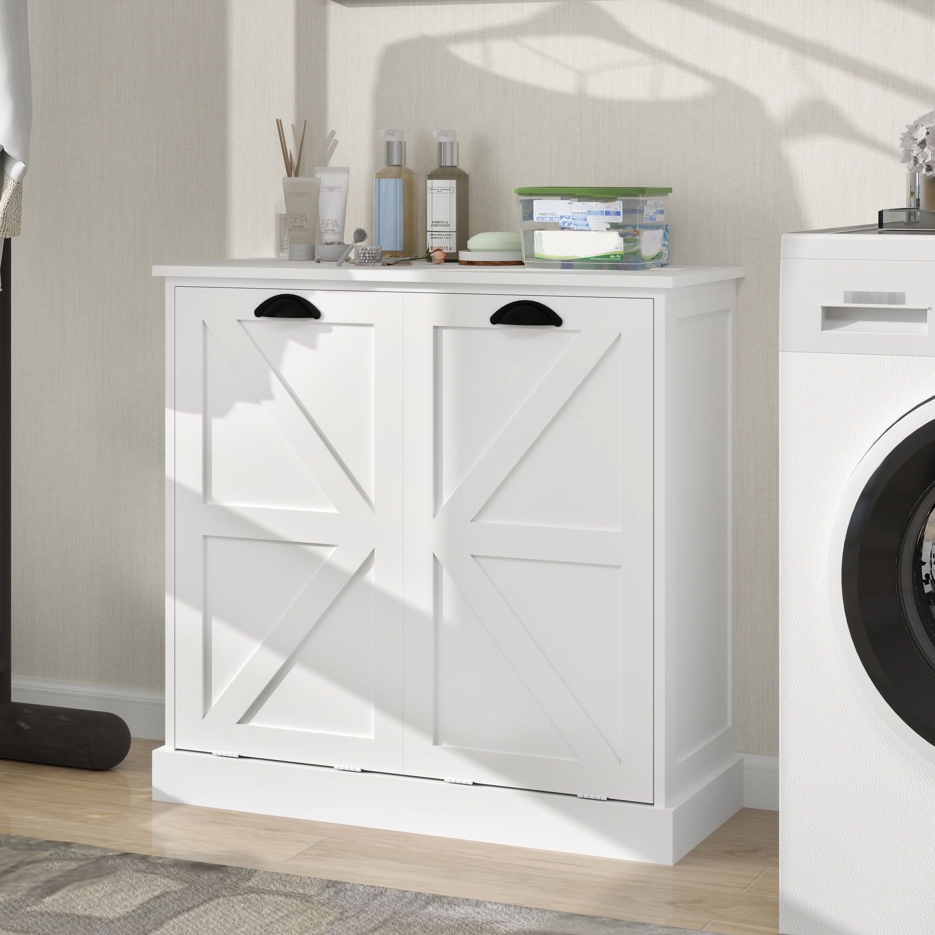White Laundry Cabinet. Fashionable And Functional. Removable Bags For ...