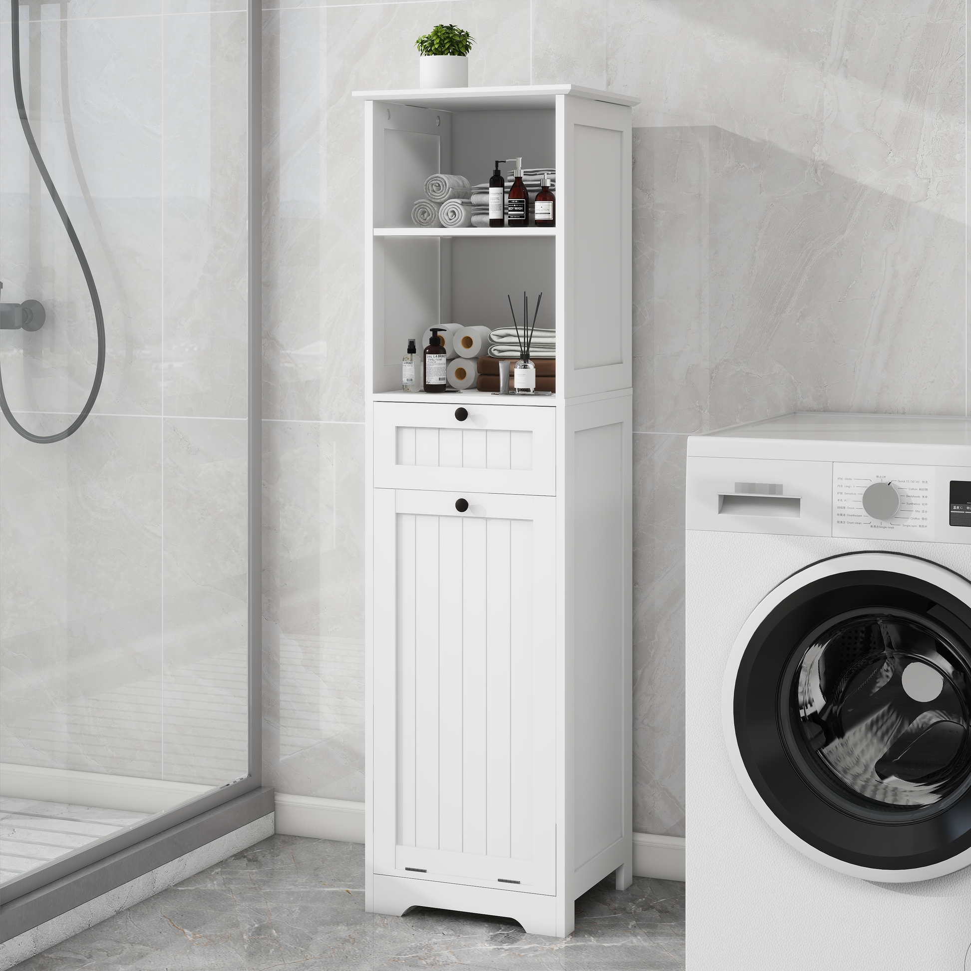 White Laundry Sorter With User- Design - One Compartment, Drawer, E1 ...