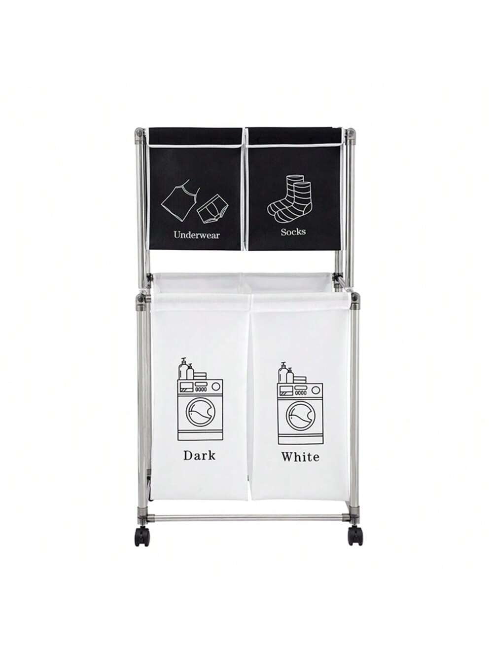 White Laundry Sorters,2 Tier Laundry Sorter With 4 Removable Bags ...