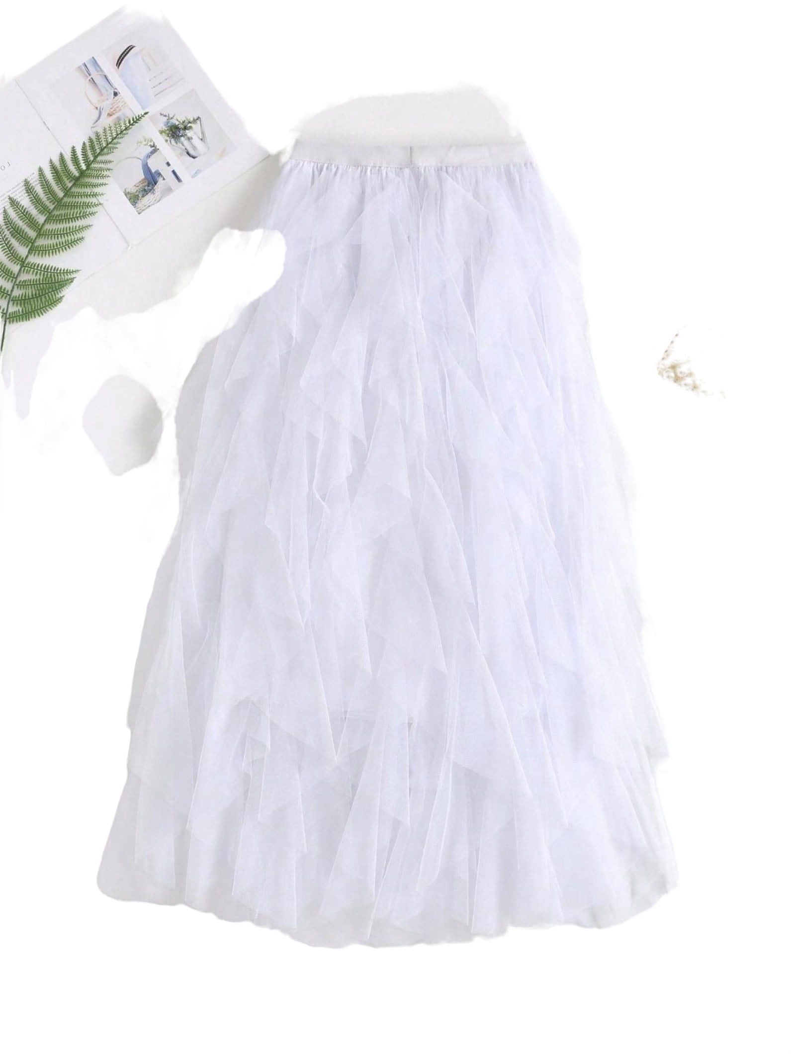 White Layered Asymmetrical Wave Mesh Puff Mini Skirt for Women ...