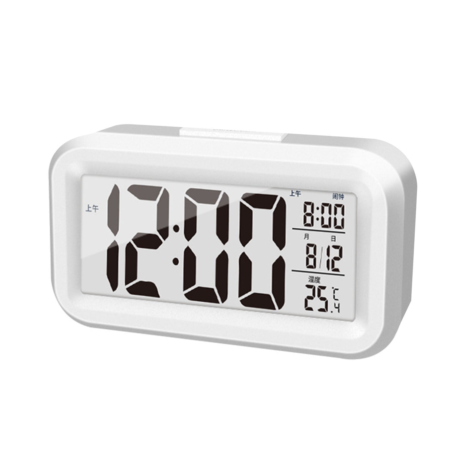 White Lcd Digital Alarm Clock With Temperature Display, Battery Powered ...