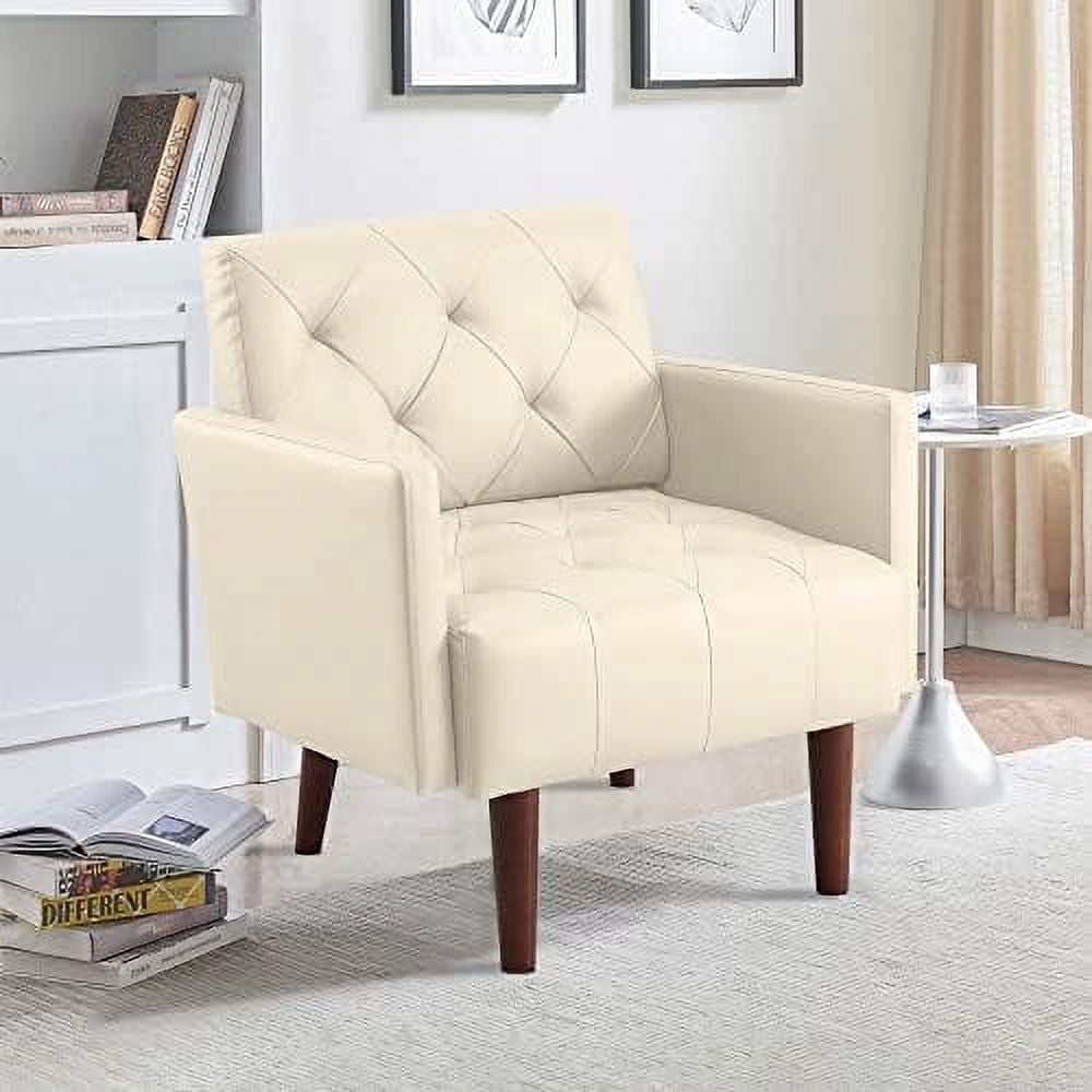 White Leather Accent Chair for Living Room Comfy Upholstered Arm Chair ...