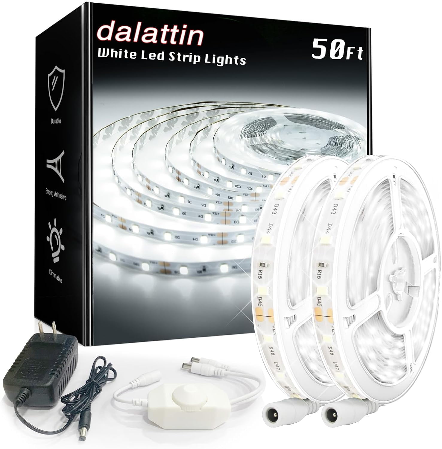 White Led Strip Lights 50Ft Dimmable Bright 24V Led Light Strip 6500K ...