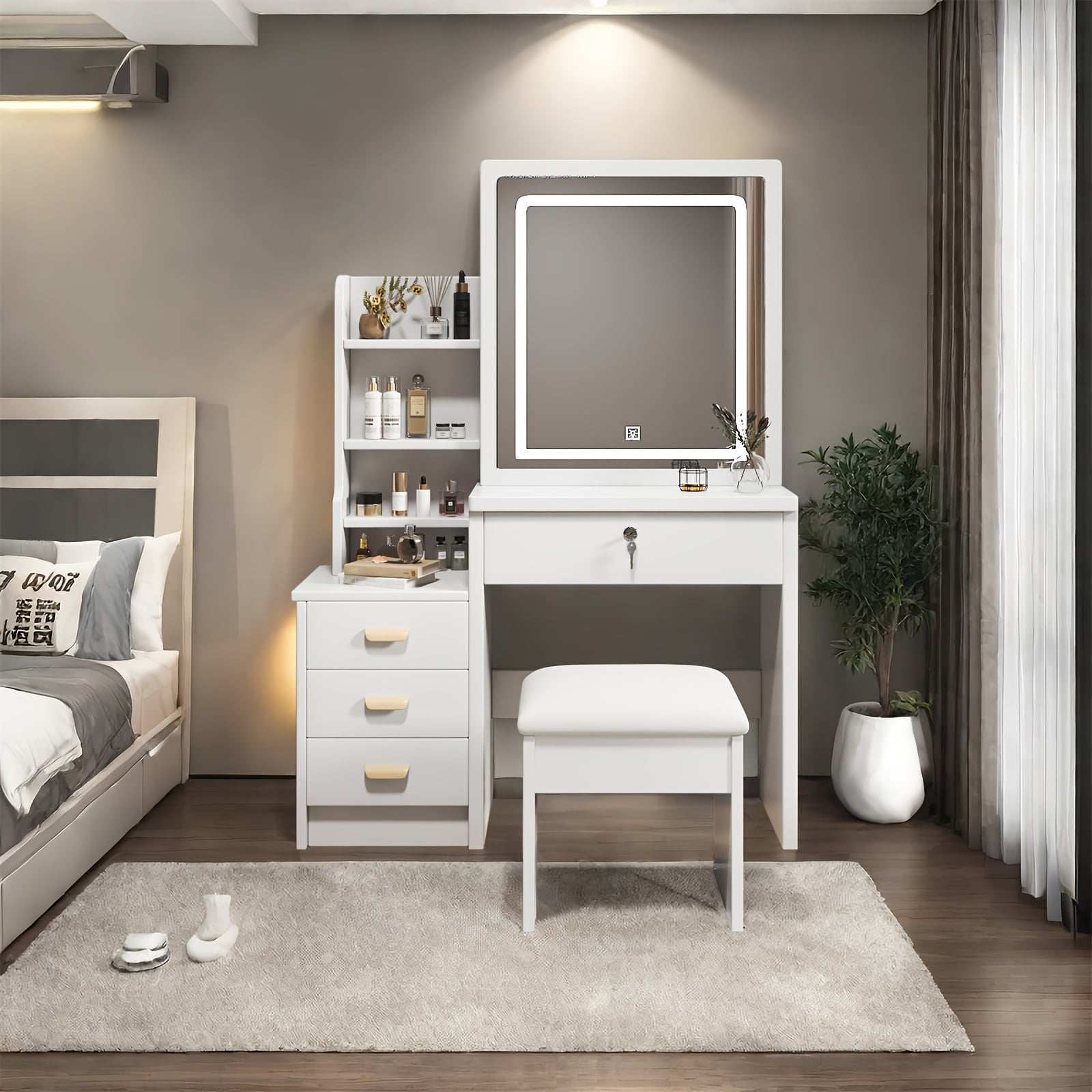 White Legendstone Dressing Table - Adjustable Mirror Cabinet With Stool ...