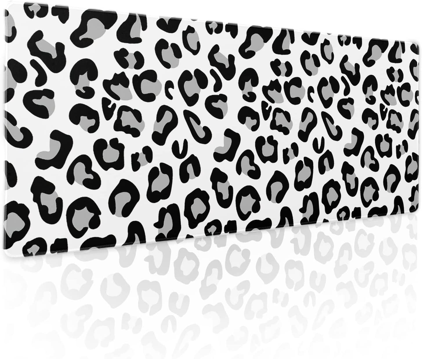 White Leopard Print Gaming Mouse Pad XL Grey Cheetah Texture Extended ...