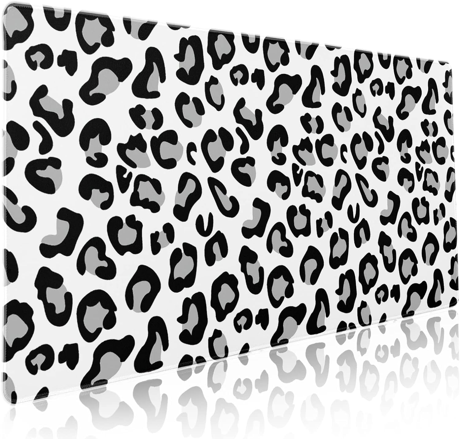 White Leopard Print Gaming Mouse Pad XXL Cute Grey Cheetah Texture ...