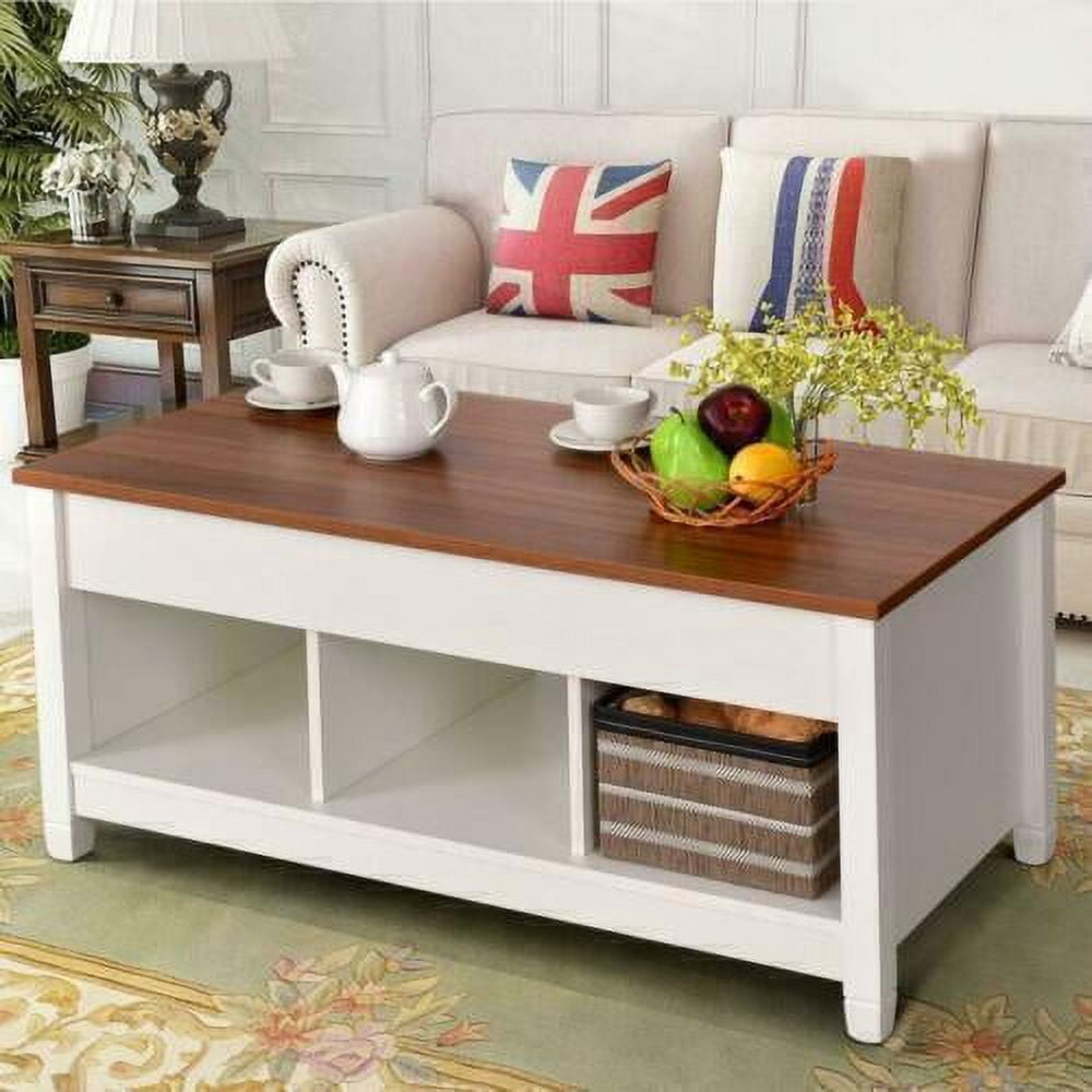 White Lift Top Coffee Table Hidden Storage Compartment And Shelf ...