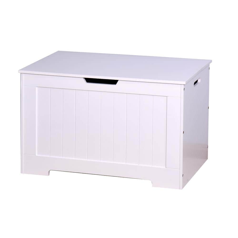 White Lift Top Entryway Storage Chest/Bench with 2 Safety Hinge, Wooden ...