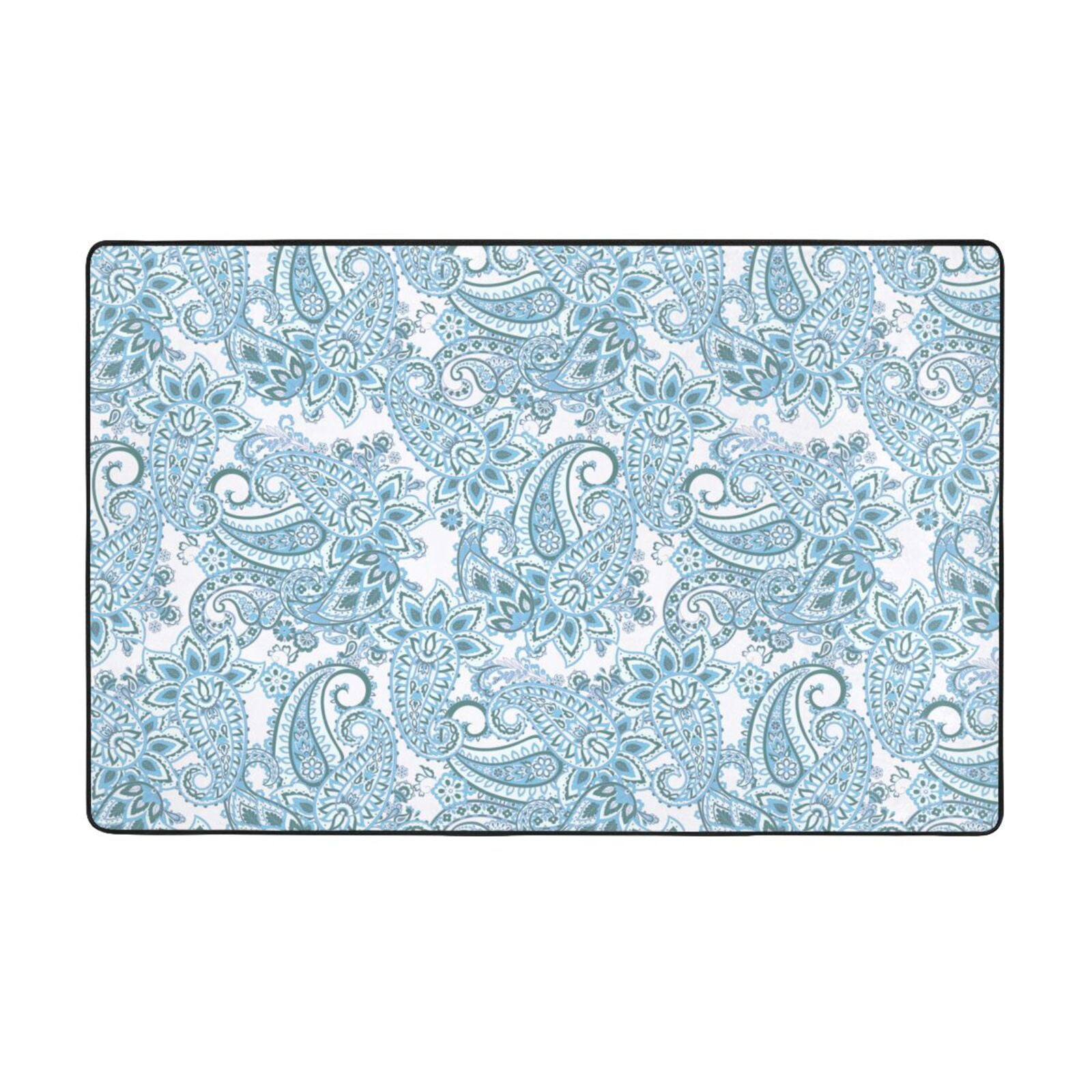 White Light Blue Paisley Pattern Soft Indoor Outdoor Rug, Washable Rugs ...