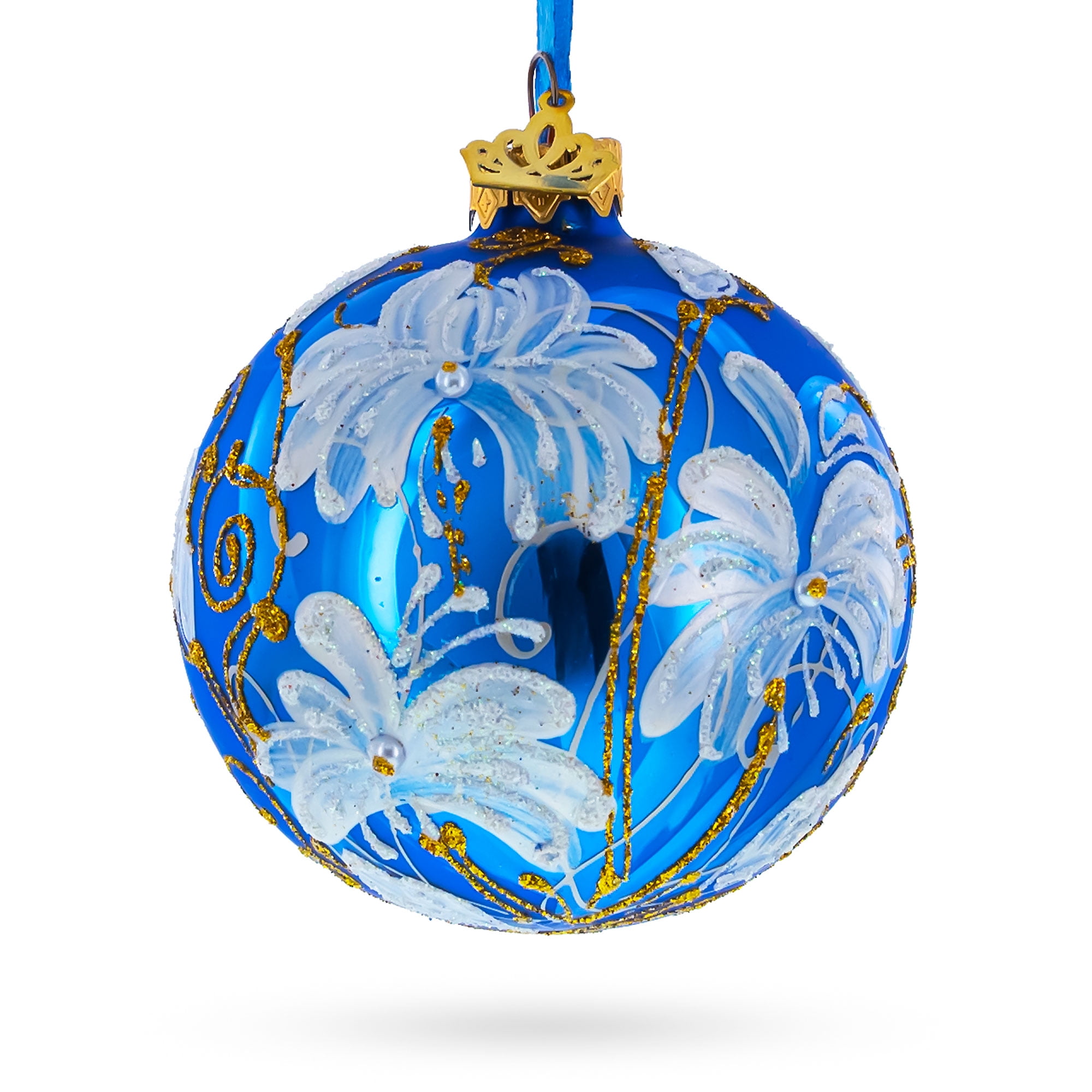 White Lilies Flowers Glass Ball Ornament - Walmart.com