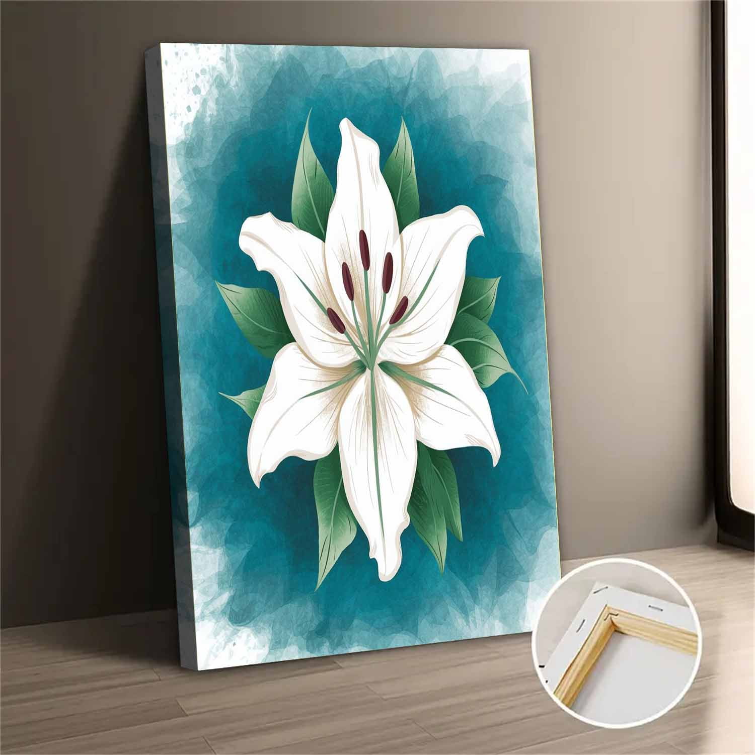White Lily Flower Canvas Wall Art Print For Bedroom Living Room Decor ...
