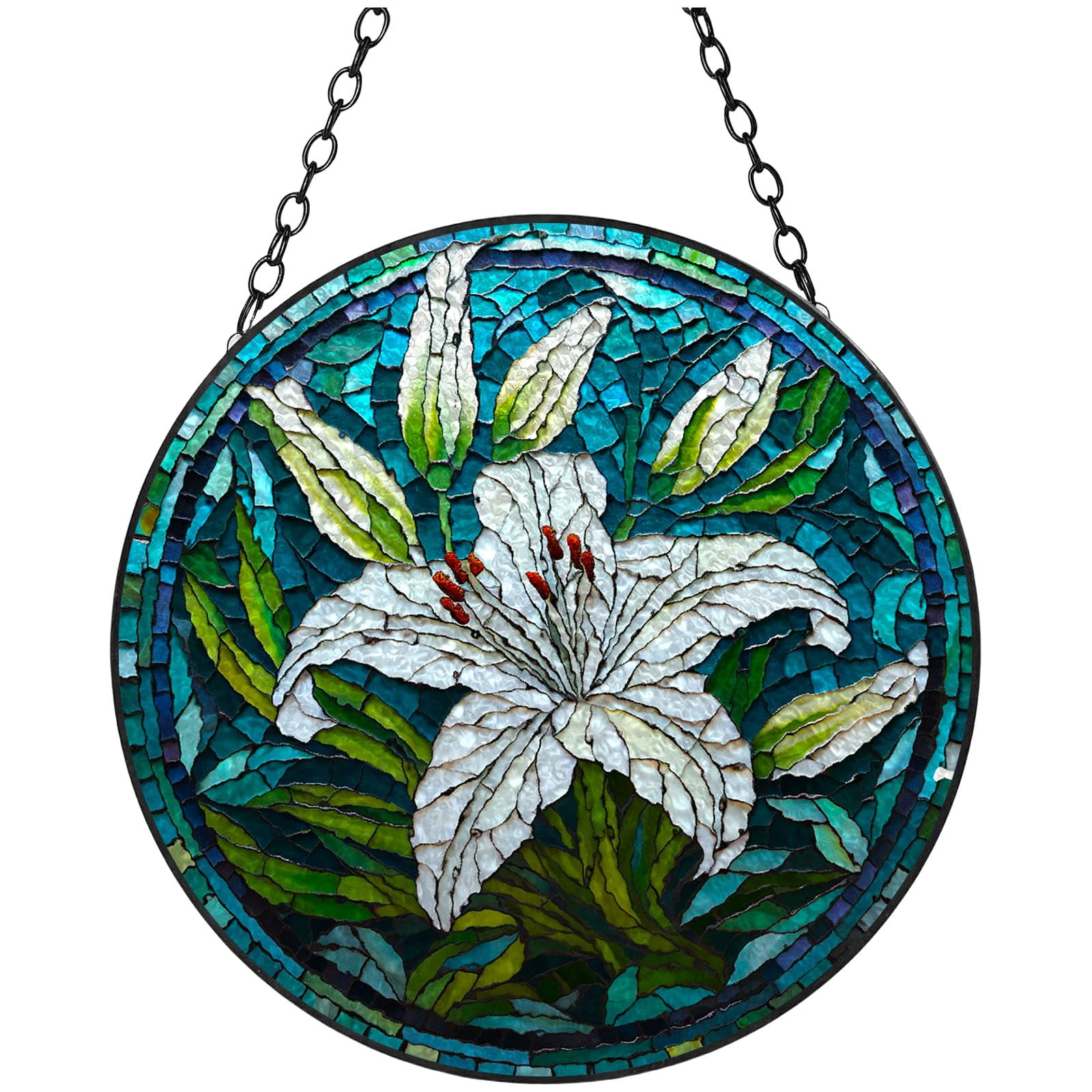 White Lily Flowers Easter Stained Glass Suncatcher Handmade Window ...