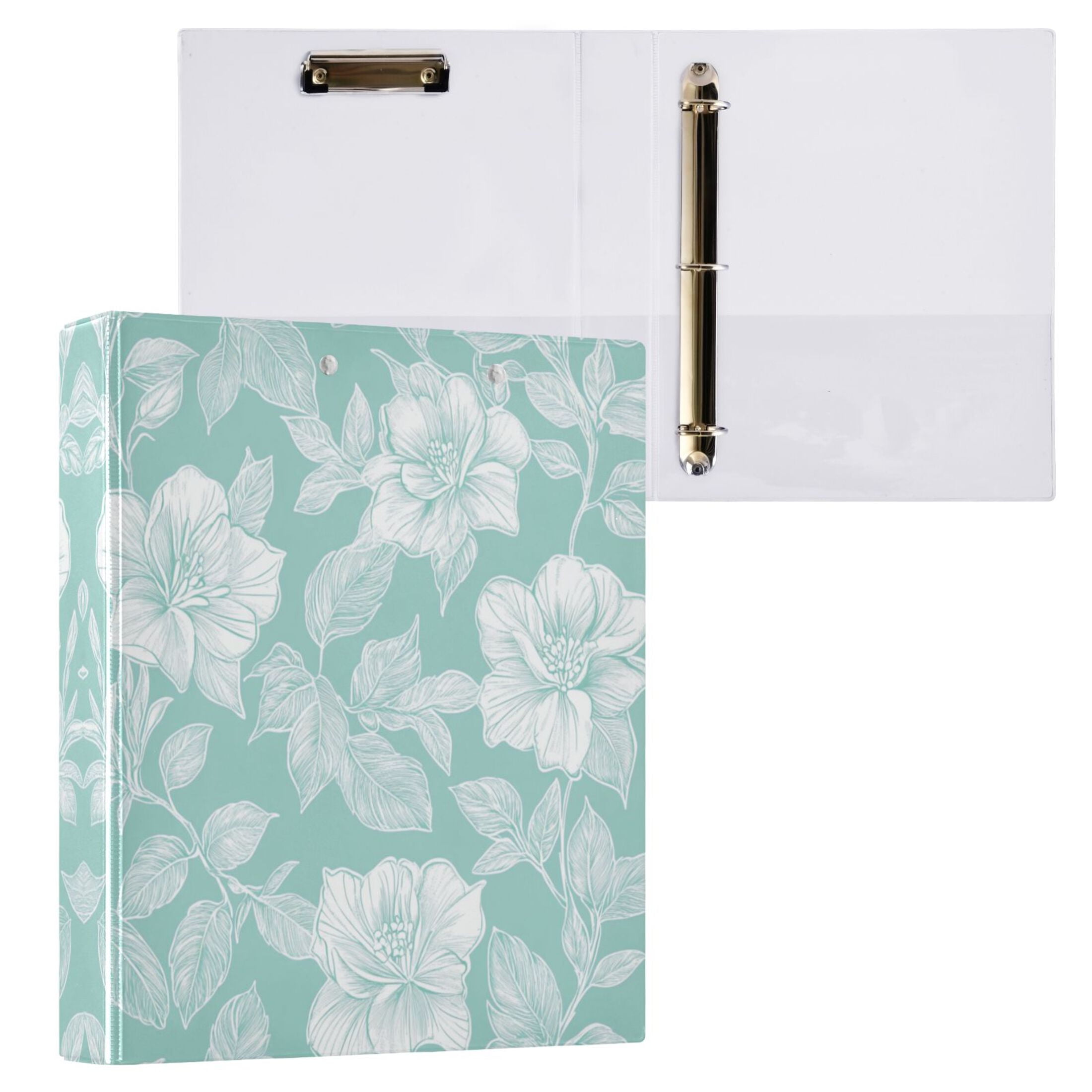 White Line Art Floral 3 Ring Hardcover Binders 1.5in Round Rings for ...