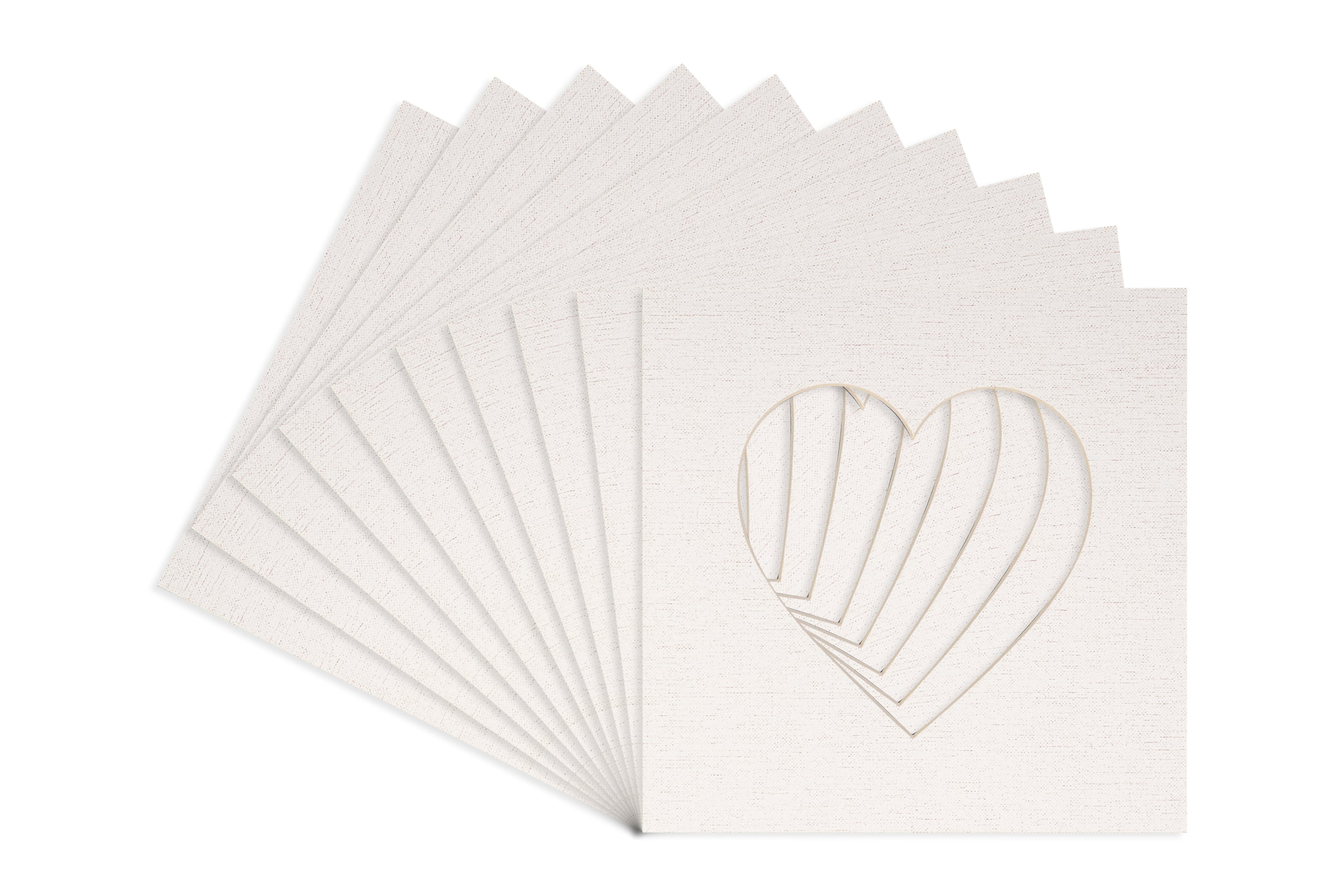 White Linen Acid Free 7x7 Heart Picture Frame Mat with White Core Bevel ...